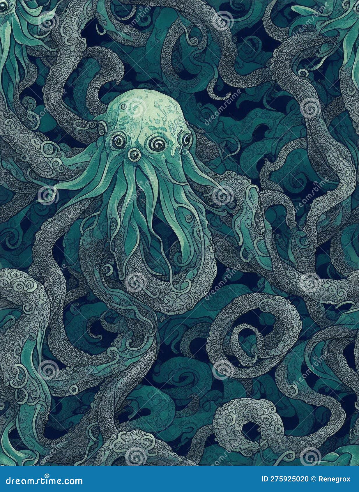 Cthulhu Monstrous Creature Holding Planet Earth In Its Grasp. Dark And ...