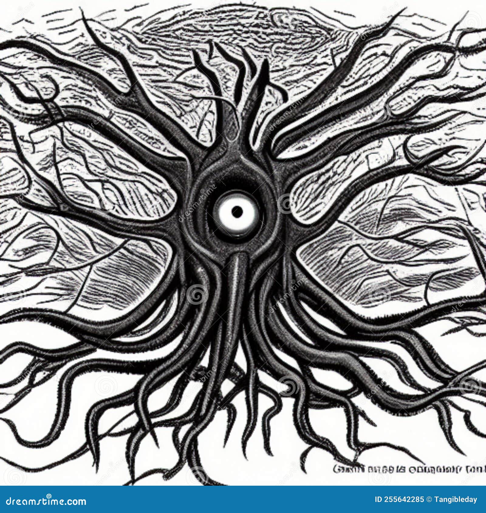 A Cthulhu Inspired Neuron Tree Branching Black Against White Stock ...