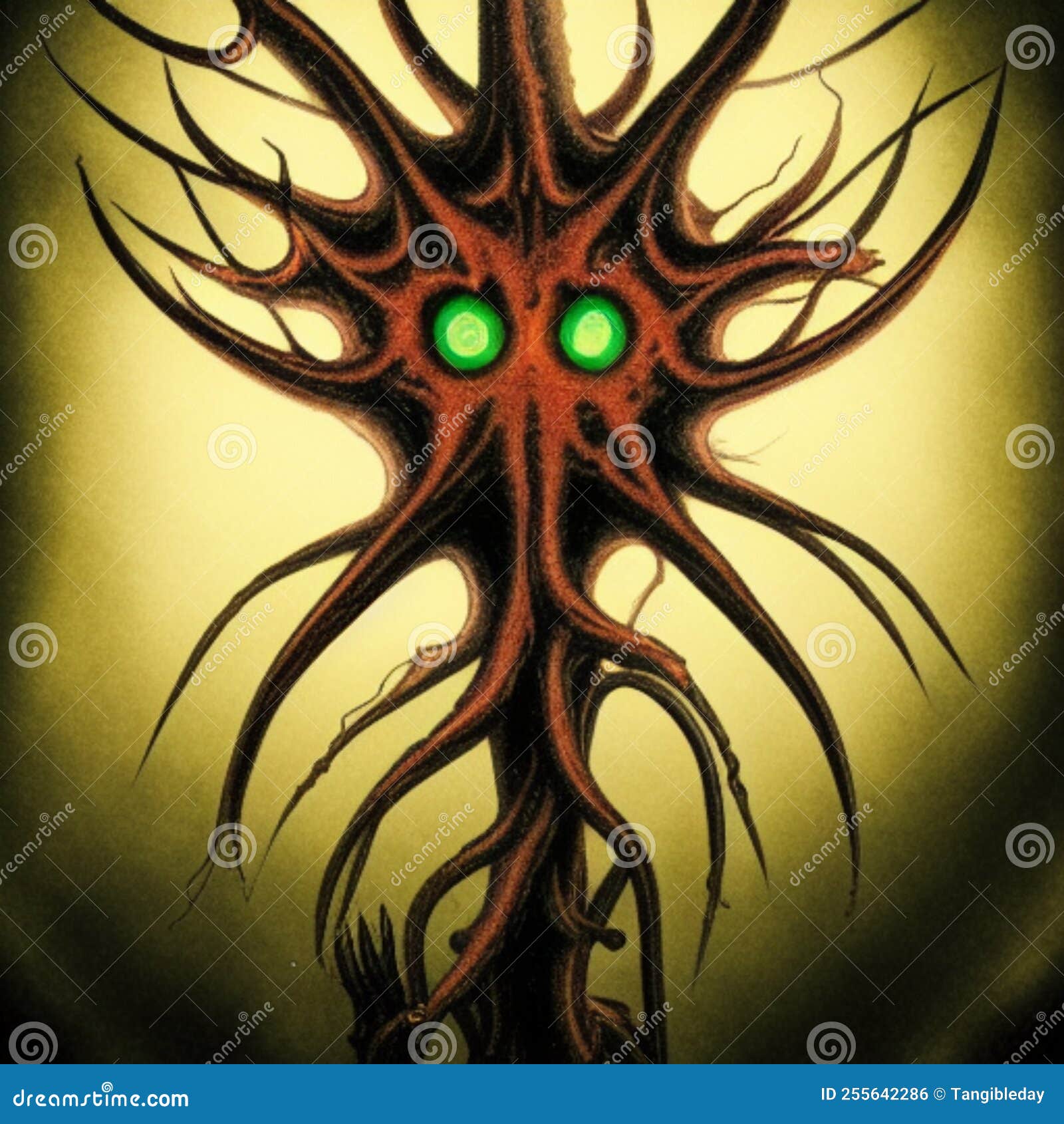 A Cthulhu Inspired Neuron Tree Branching, Two Green Eyes Royalty-Free ...