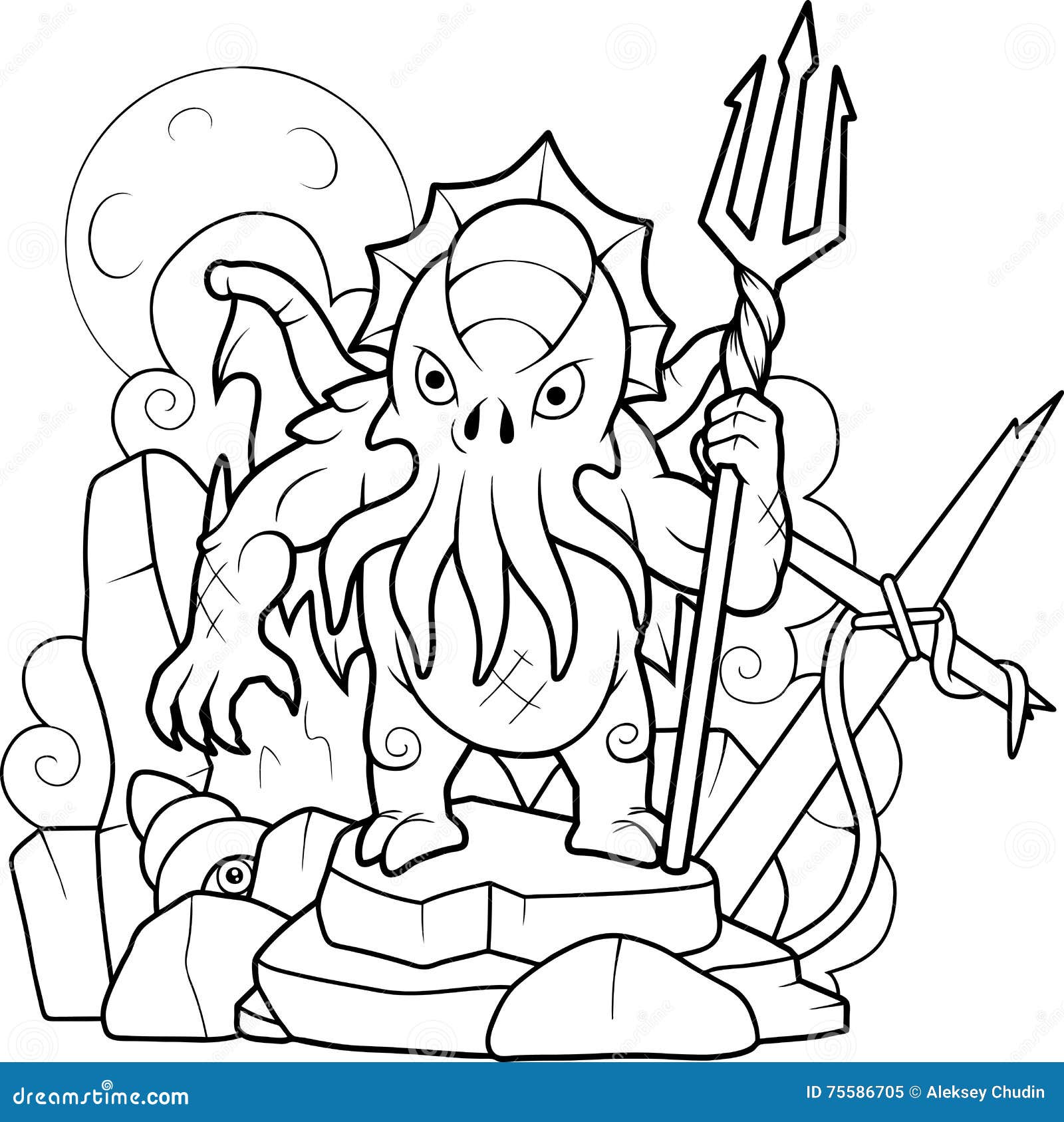 Cthulhu Line Drawing Sketch Coloring Page