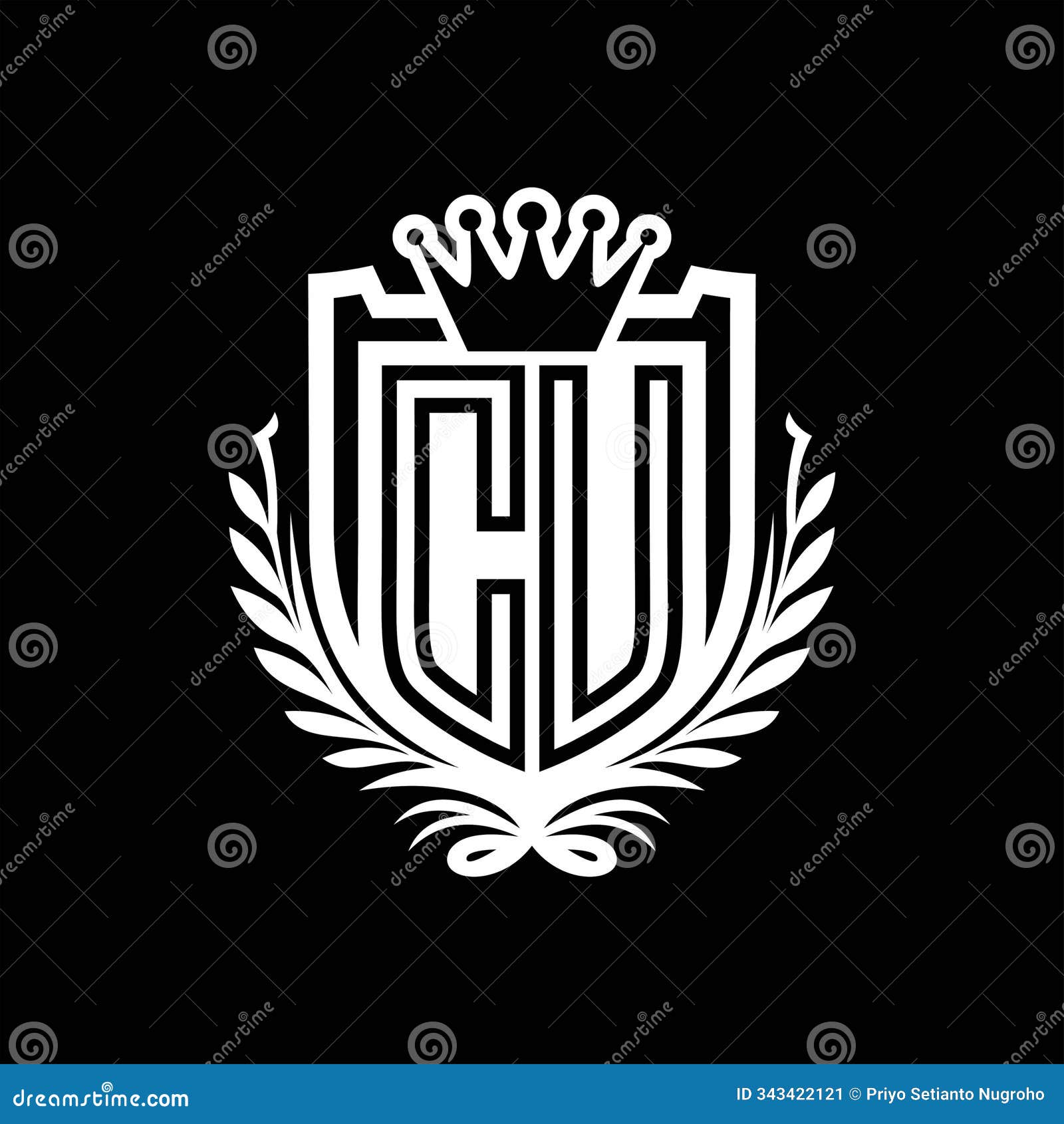 CU Letter Logo Heraldic Shield Shape With Crown On Black Background ...