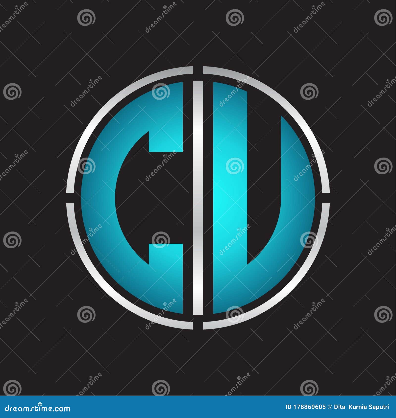 CU Logo Initial with Circle Line Cut Design Template on Blue Colors ...