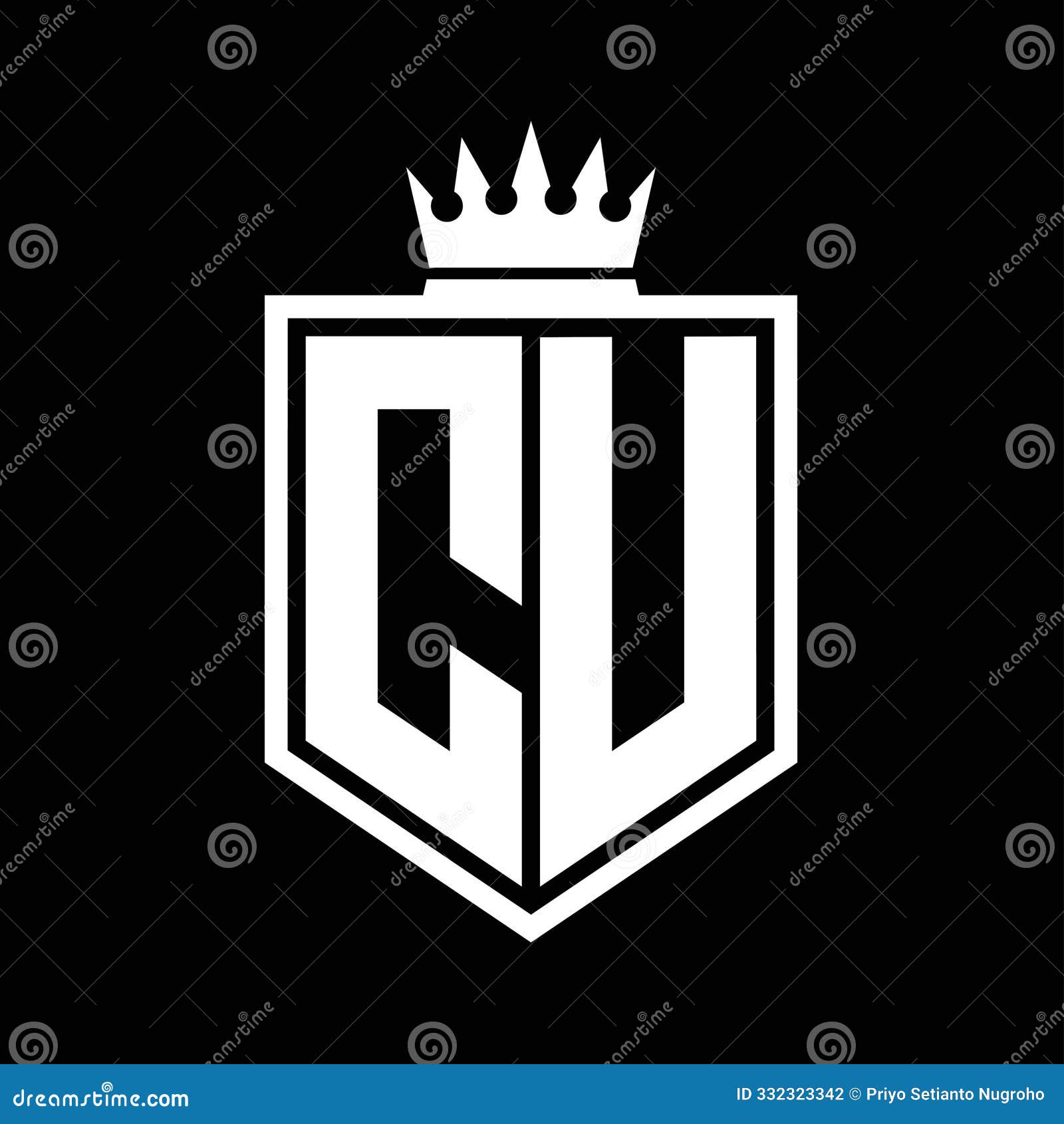 CU Logo Monogram Bold Shield Geometric Shape With Crown Outline Black ...