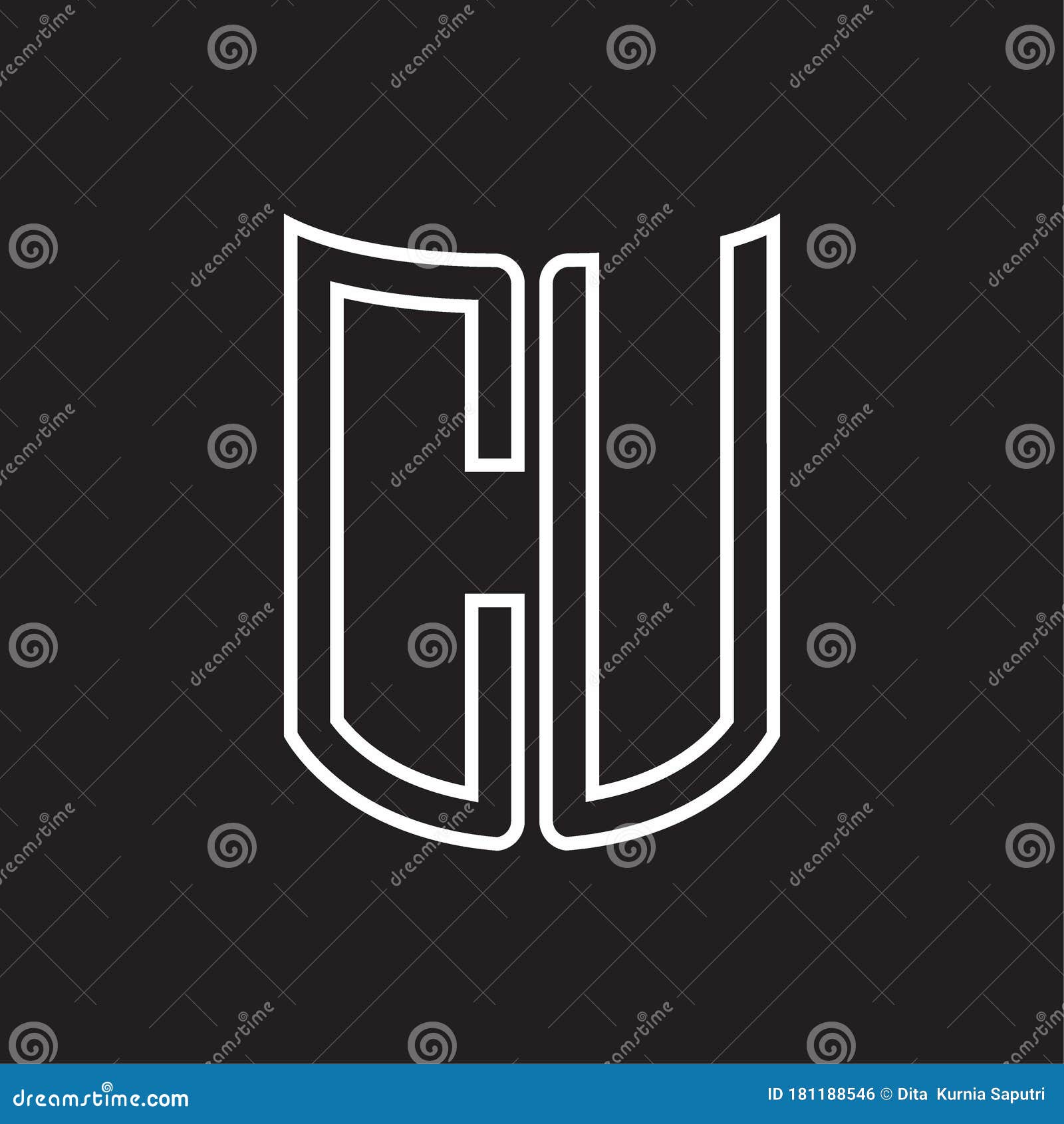 CU Logo Monogram with Ribbon Style Outline Design Template Stock Vector ...