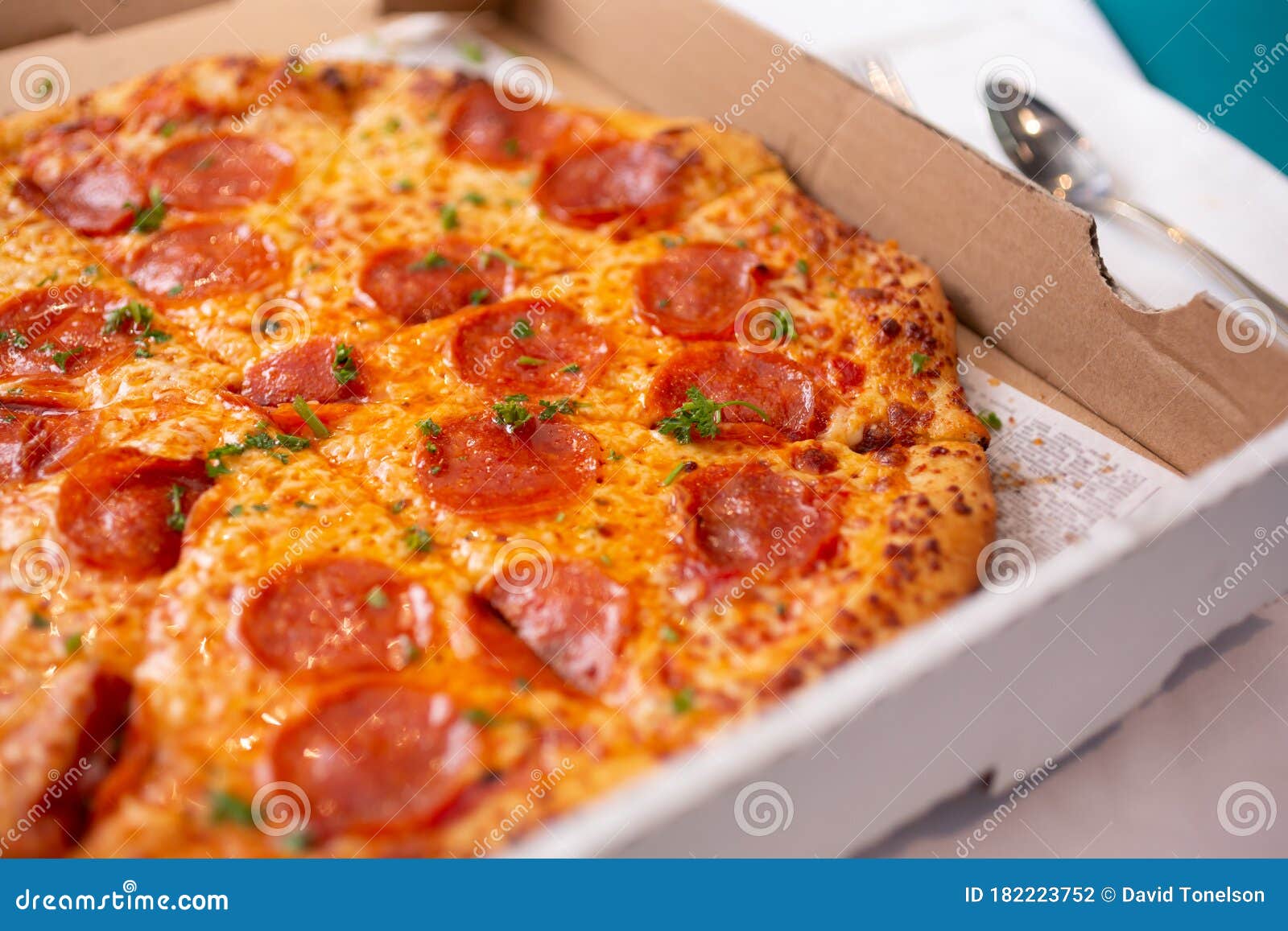 CU pepperoni box stock photo. Image of kitchen, shelf - 182223752