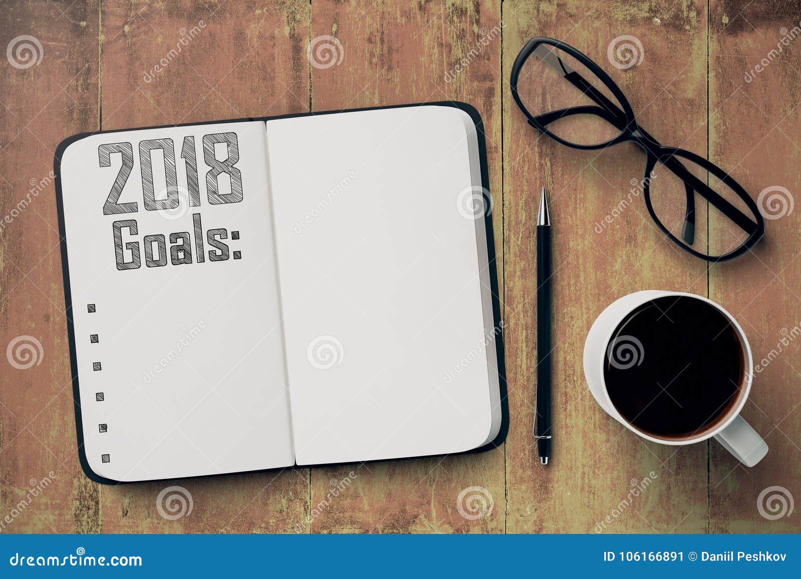 Cuaderno Con La Lista De 2018 Metas Stock de ilustración - Ilustración ...