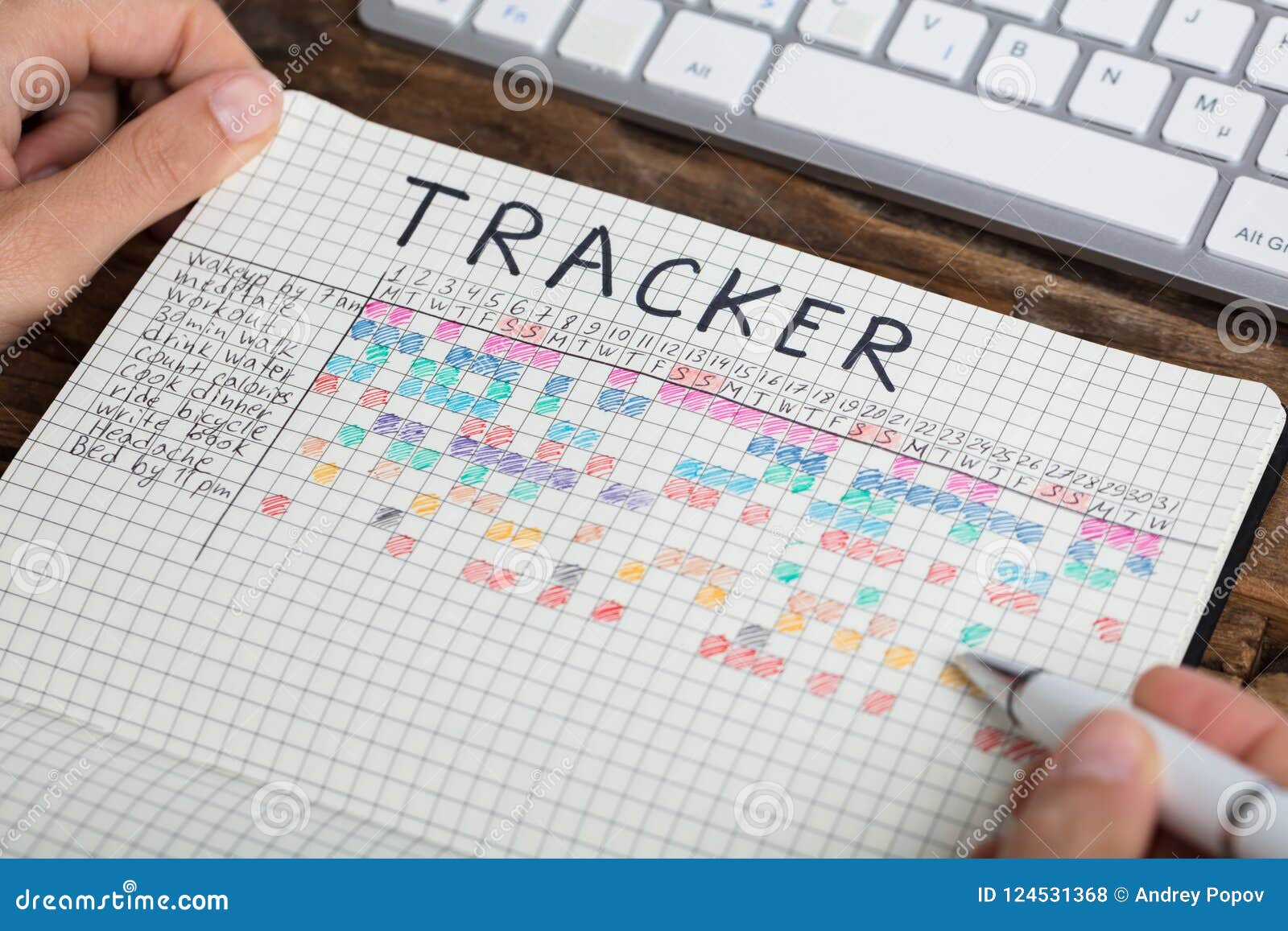 Cuaderno De Person Drawing Tracker Chart on Foto de archivo - Imagen de ...