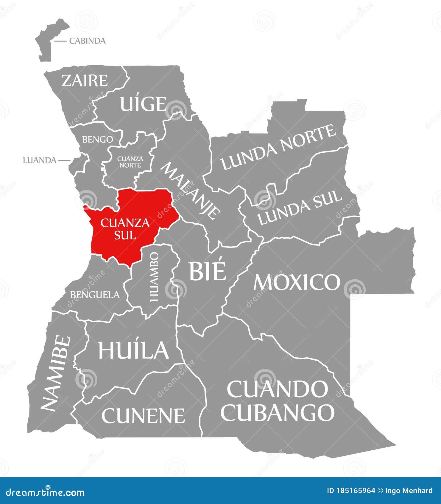 Cuanza Sul Red Highlighted in Map of Angola Stock Illustration ...