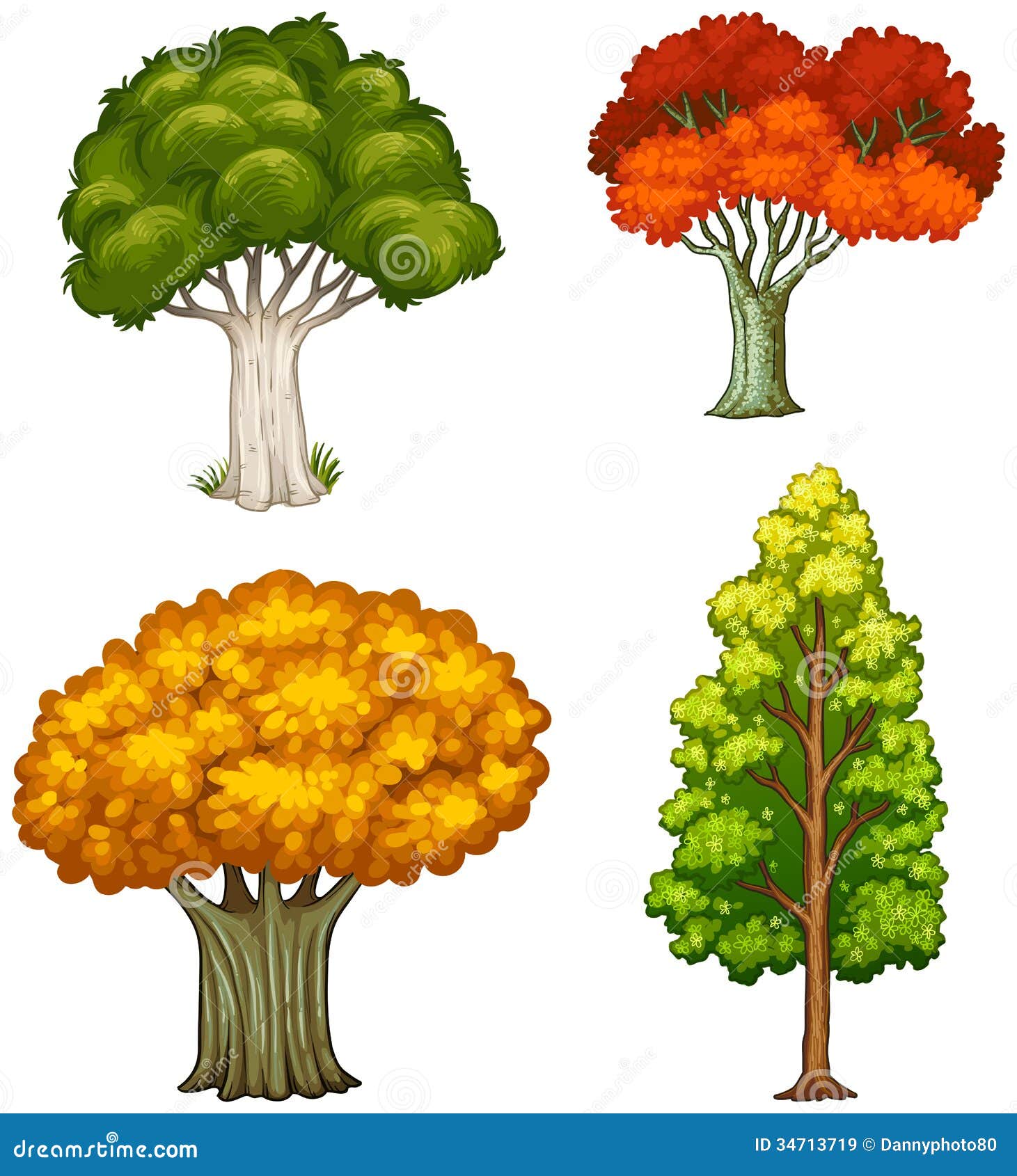 Cuatro árboles Con Diversos Colores Ilustración del Vector ...