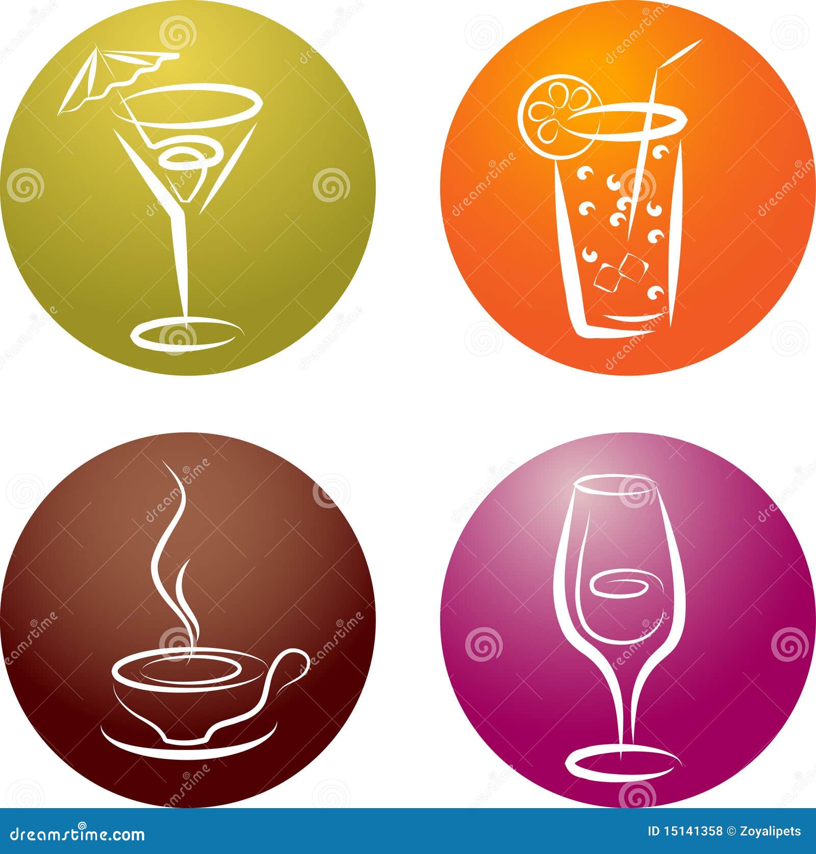 Cuatro Diversas Insignias Del Icono De La Bebida Ilustración del Vector ...