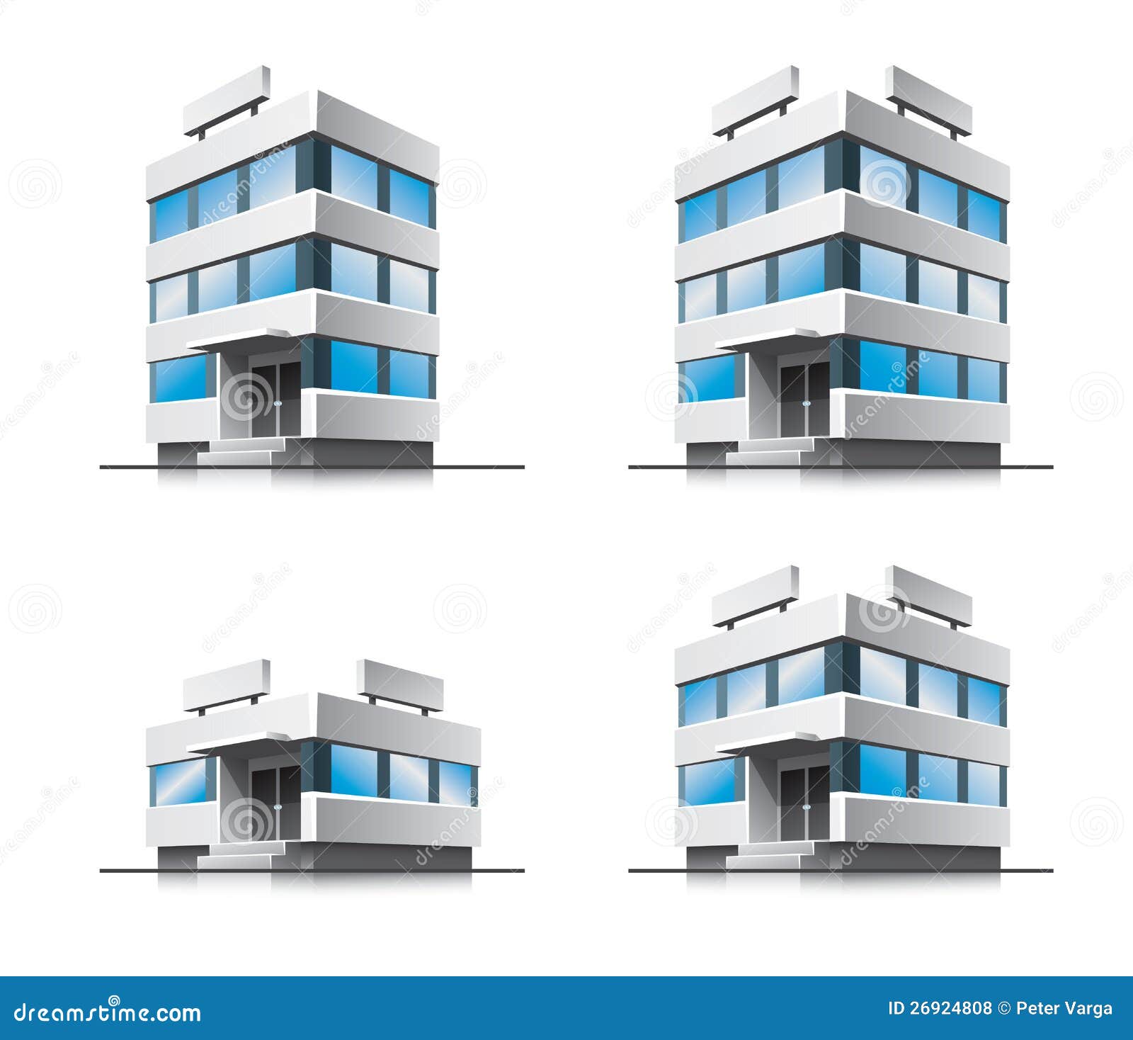 Cuatro Edificios Del Vector De La Oficina De La Historieta. Ilustración ...