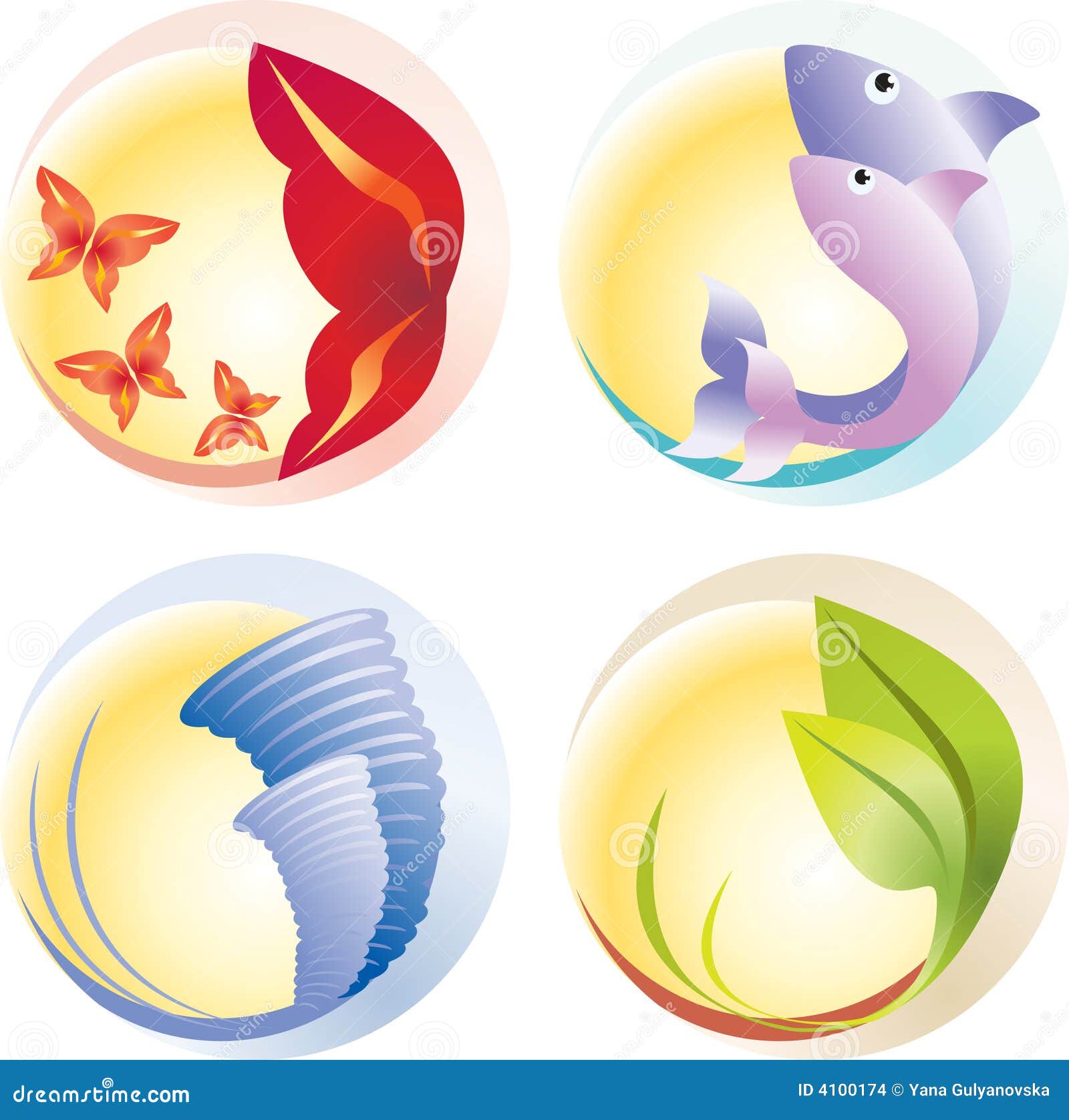 Cuatro Elementos (vector). Fuego, Agua, Aire, Tierra Ilustración del ...