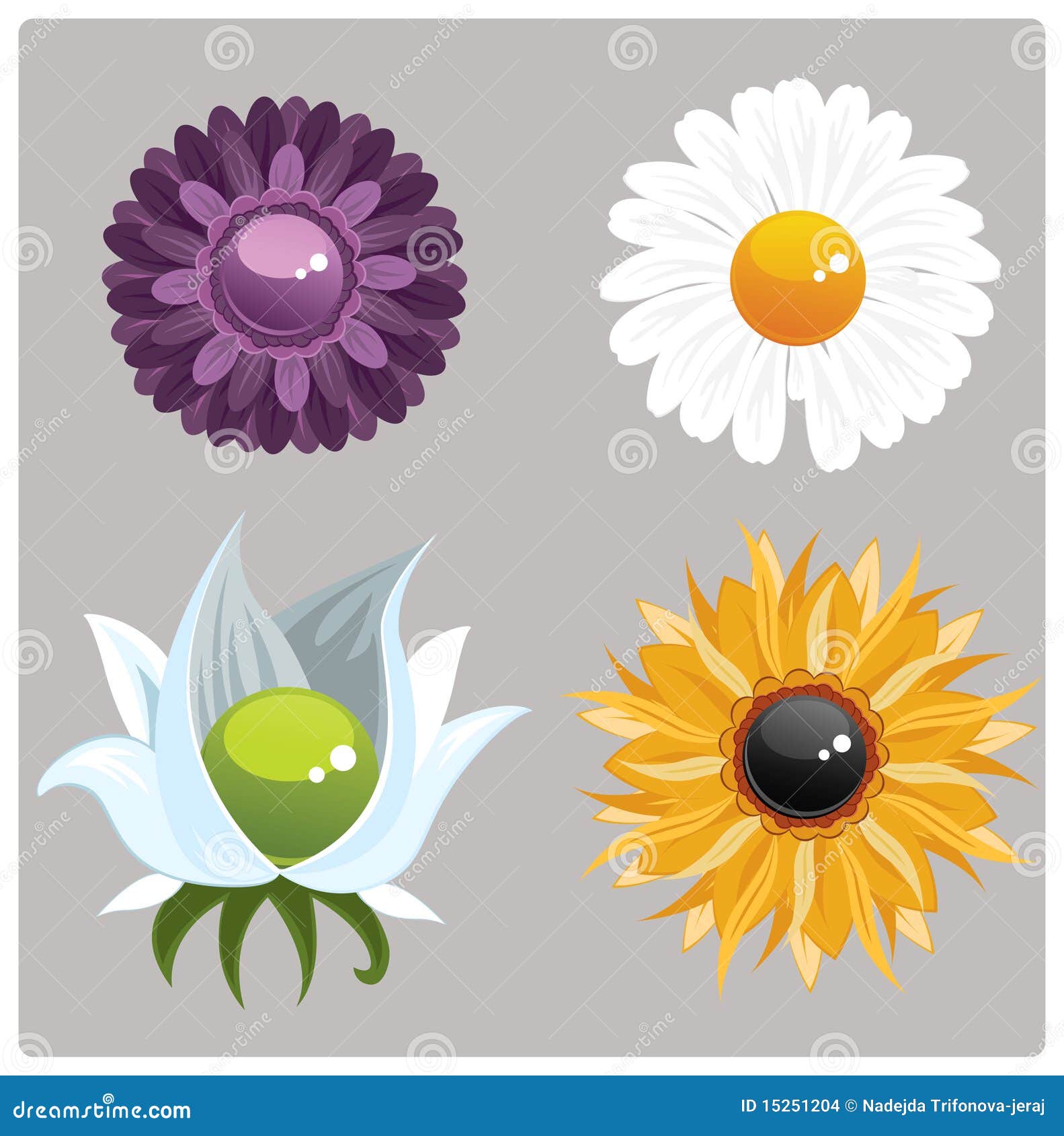 Cuatro flores ilustración del vector. Ilustración de pétalo - 15251204