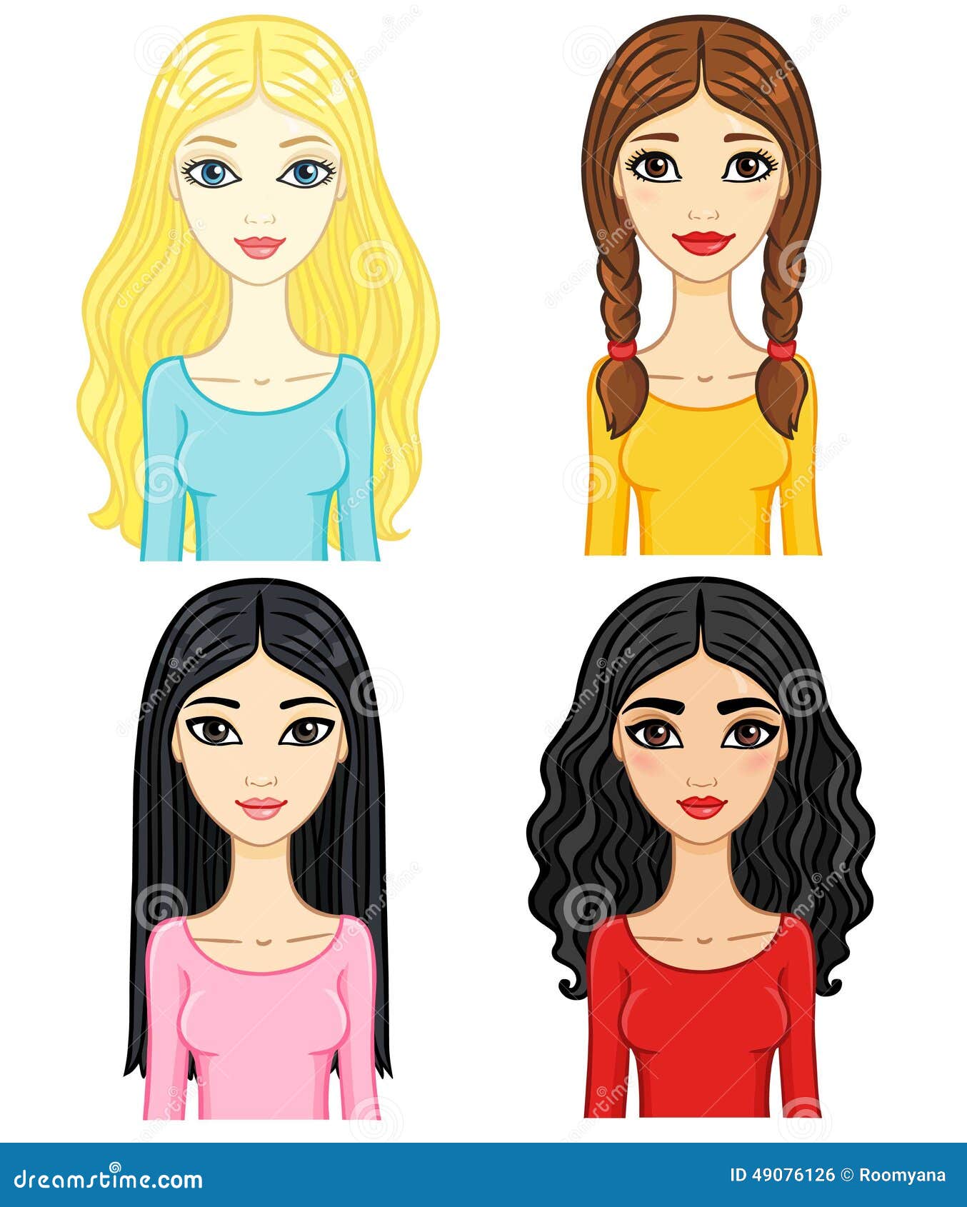 Cuatro Muchachas De La Animación Ilustración del Vector - Ilustración ...