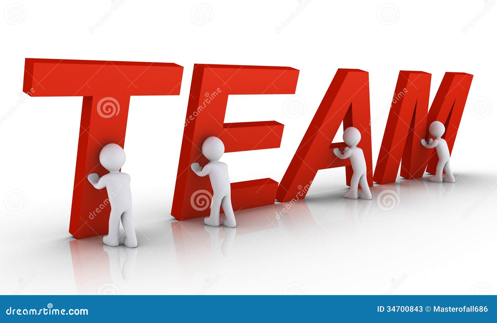 Cuatro Personas Que Aumentan Letras Del Equipo Stock de ilustración ...