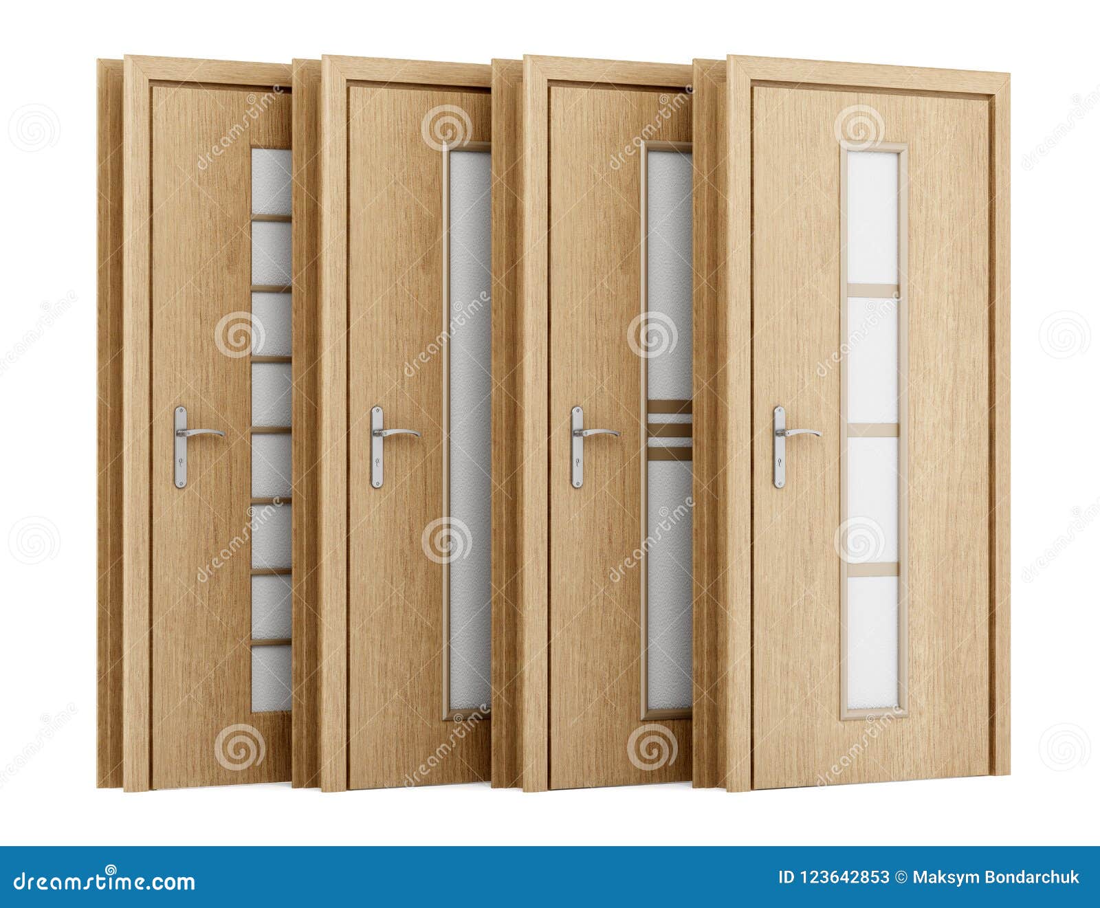 Cuatro Puertas De Madera Aisladas En Blanco Stock De Ilustración