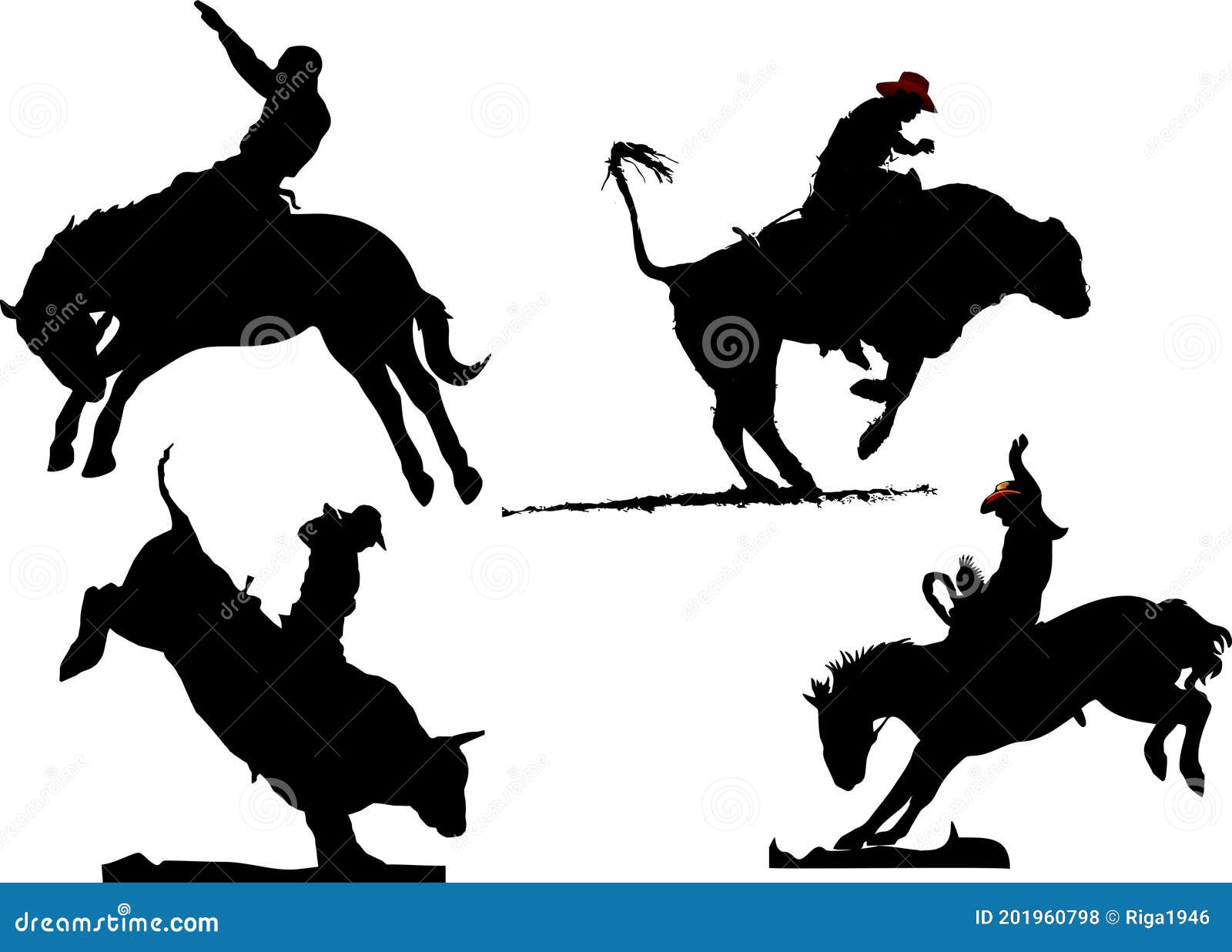 Cuatro siluetas de rodeo. ilustración del vector. Ilustración de ...