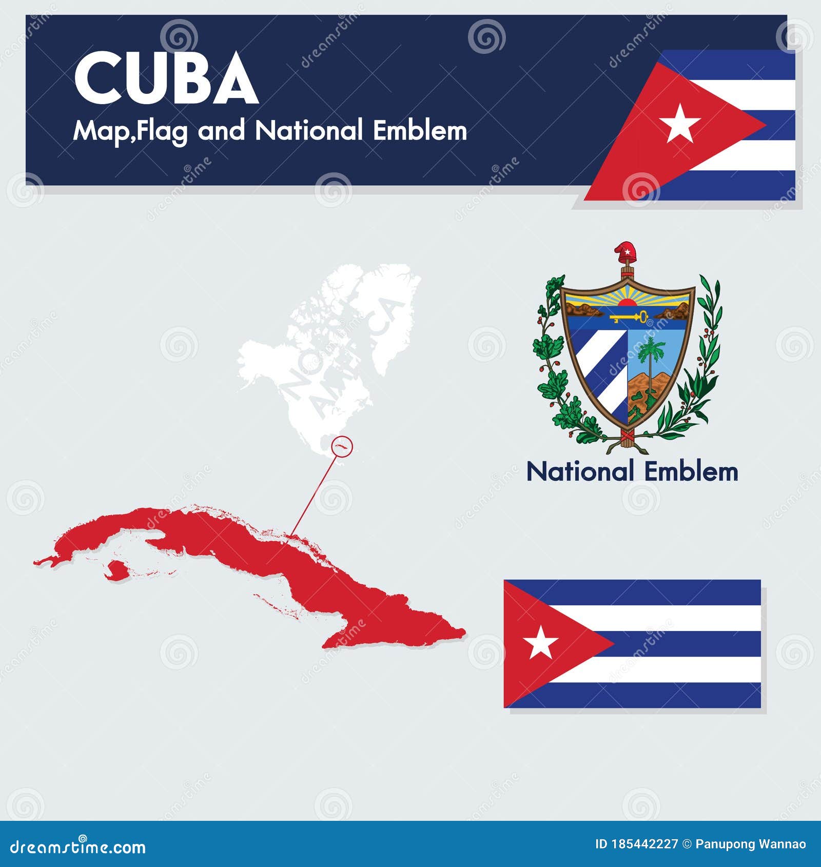 Map of Cuba Flag and National Emblem Stock Vector - Illustration of ...