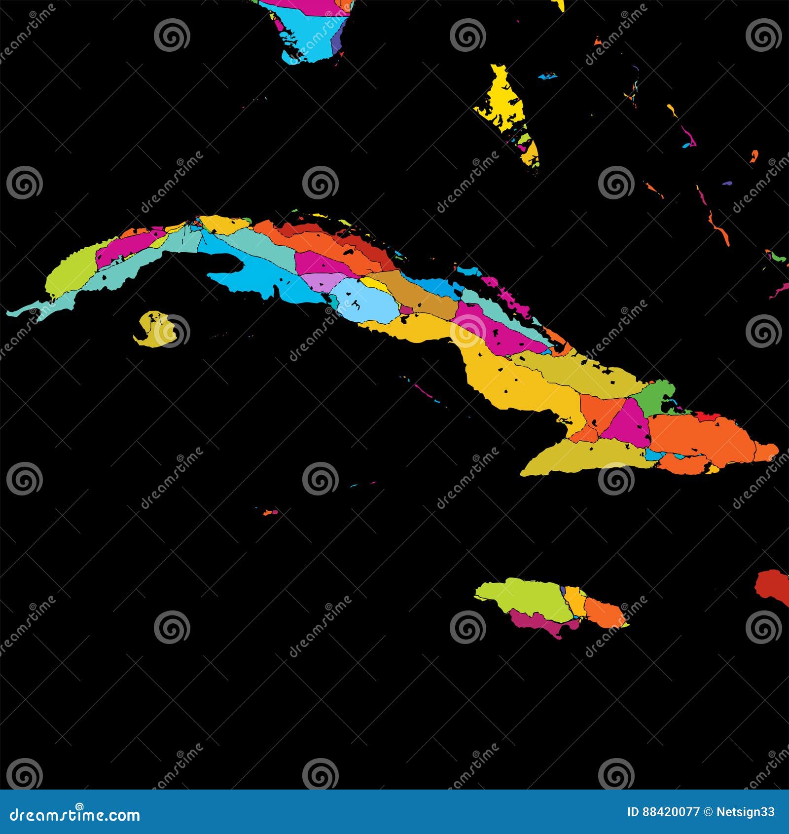 Cuba, Caribbean, Colorful Vector Map on Black Stock Vector ...