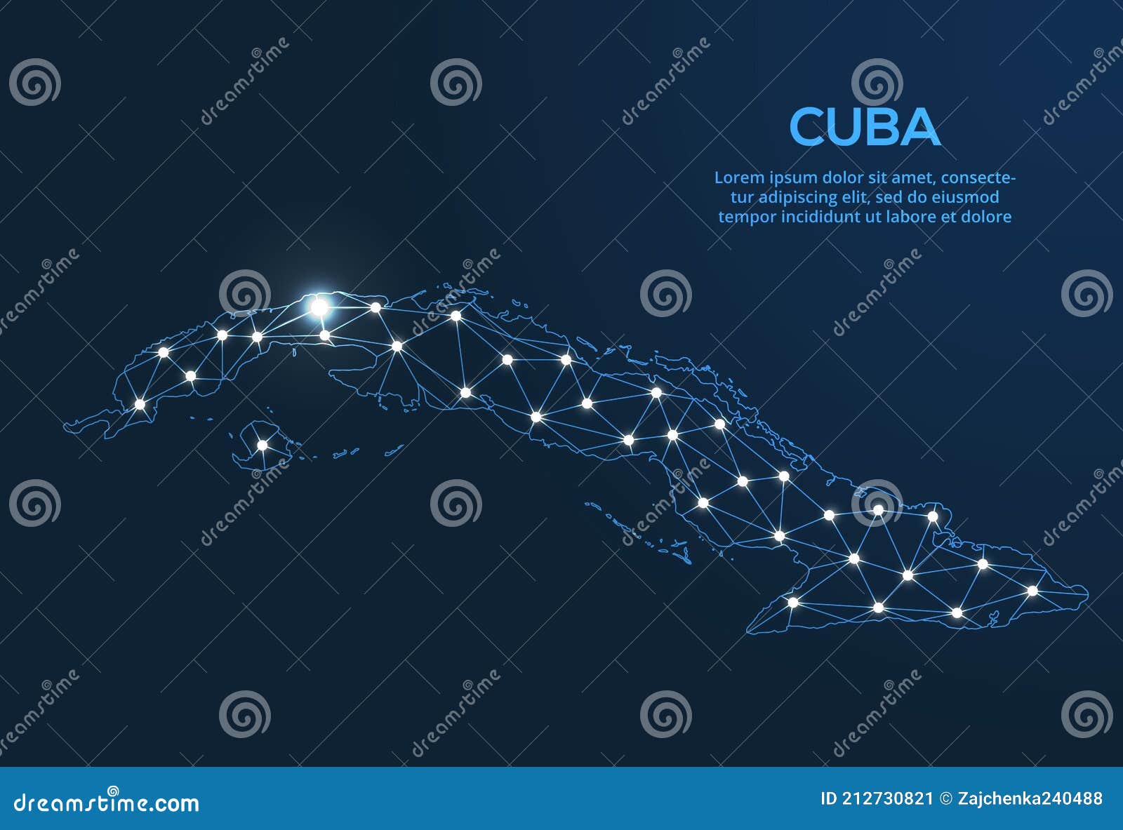 Cuba Communication Network Map. Vector Low Poly Image of a Global Map ...