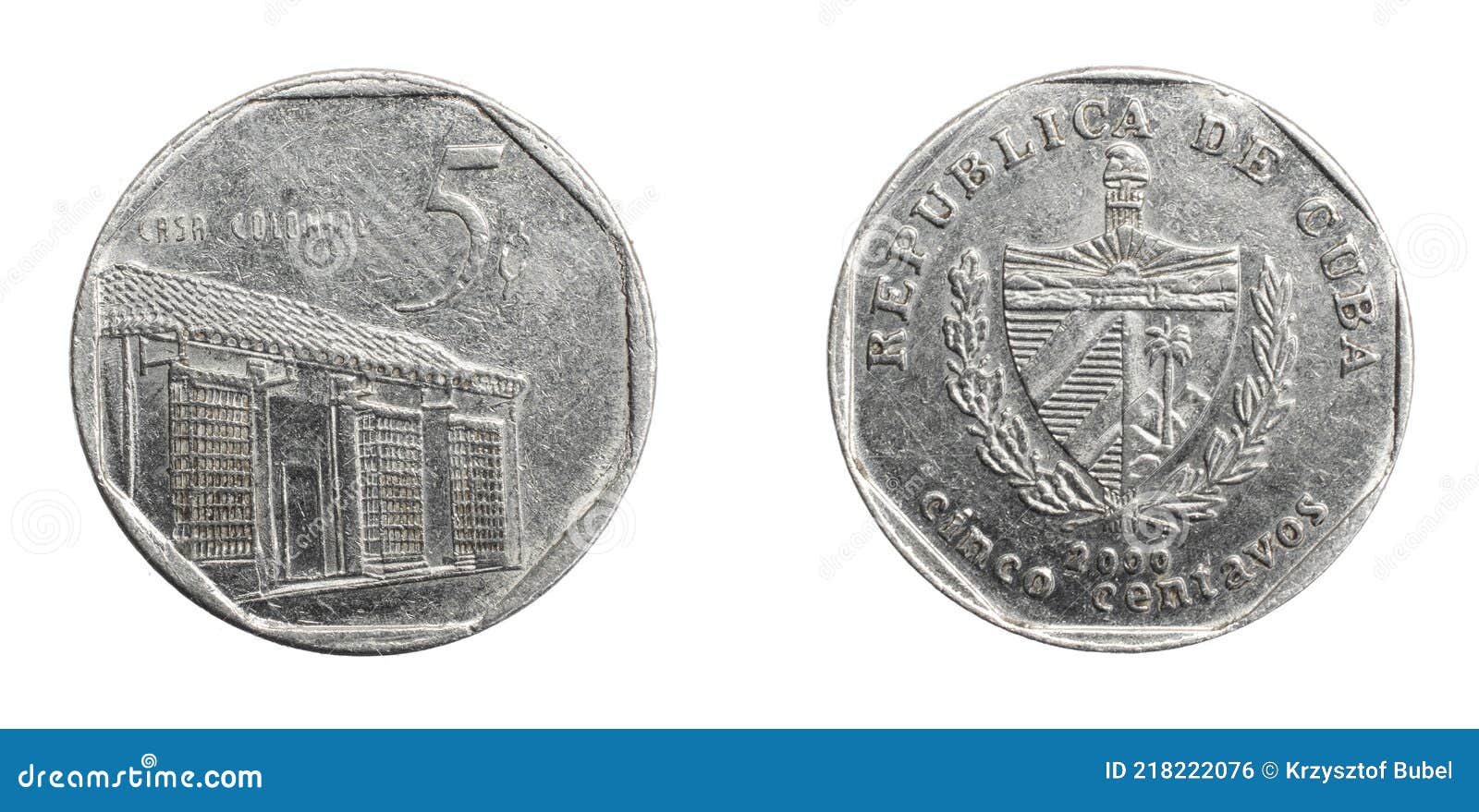 Cuba Five Centavos Coin on a White Isolated Background Stock Photo ...