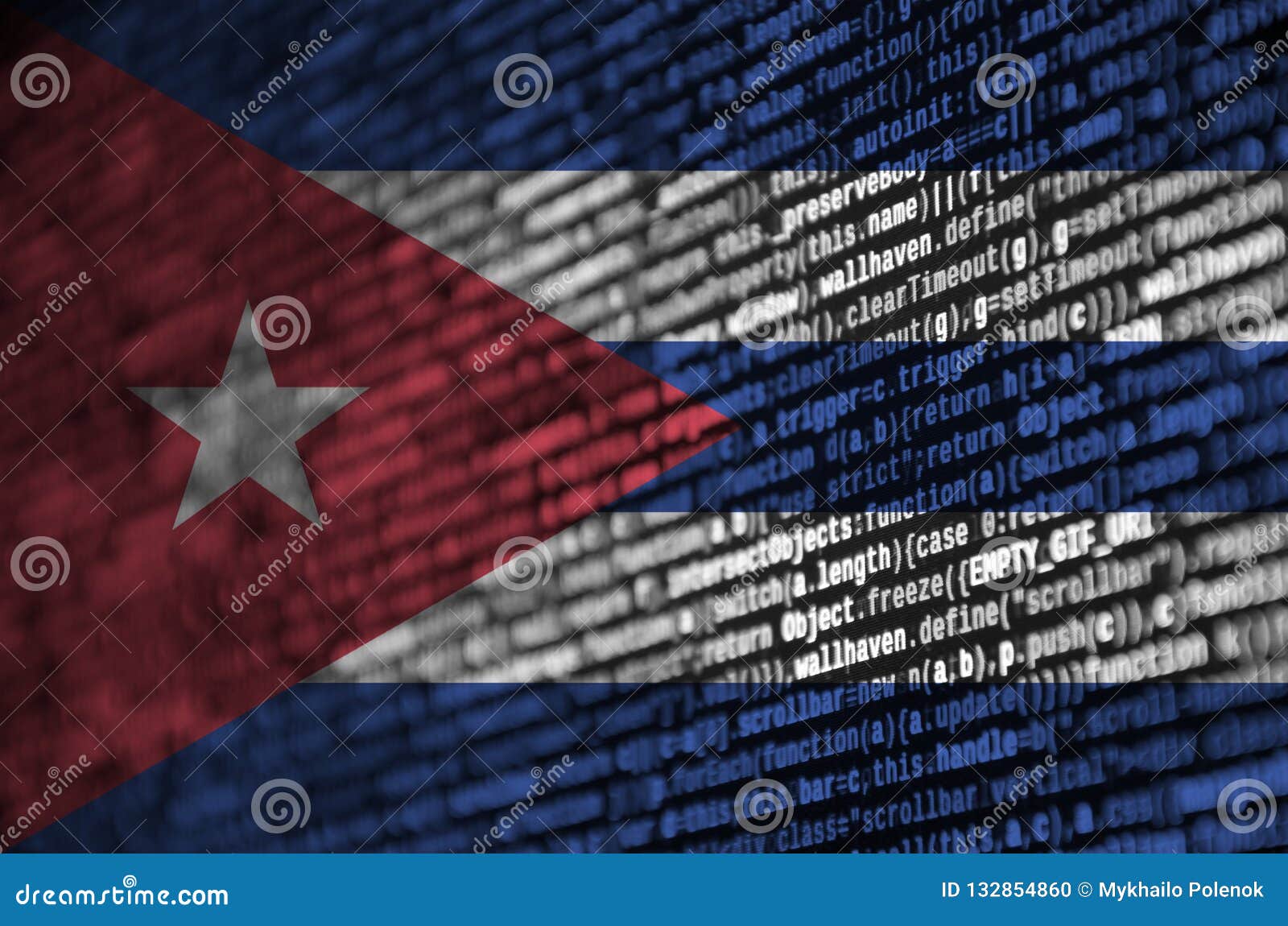 Cuba Flag is Depicted on the Screen with the Program Code. the Concept ...