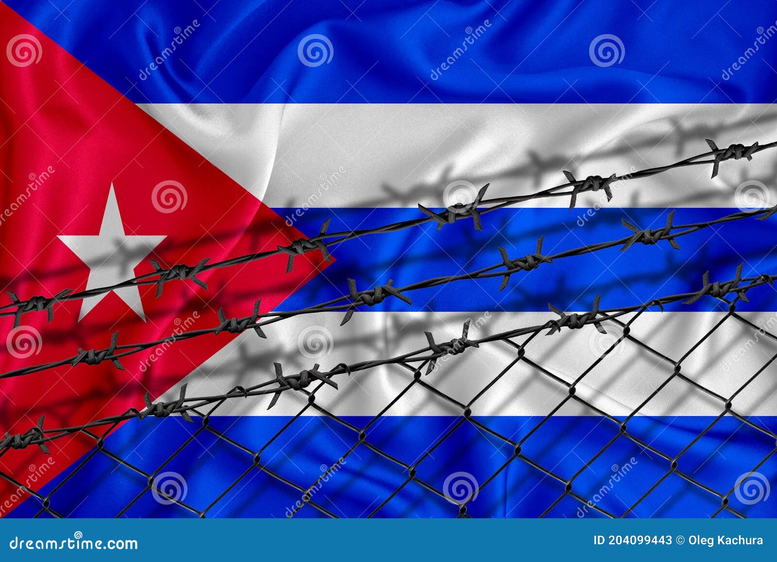 Cuba Flag Development, Fence Mesh and Barbed Wire. Emigrants Isolation ...
