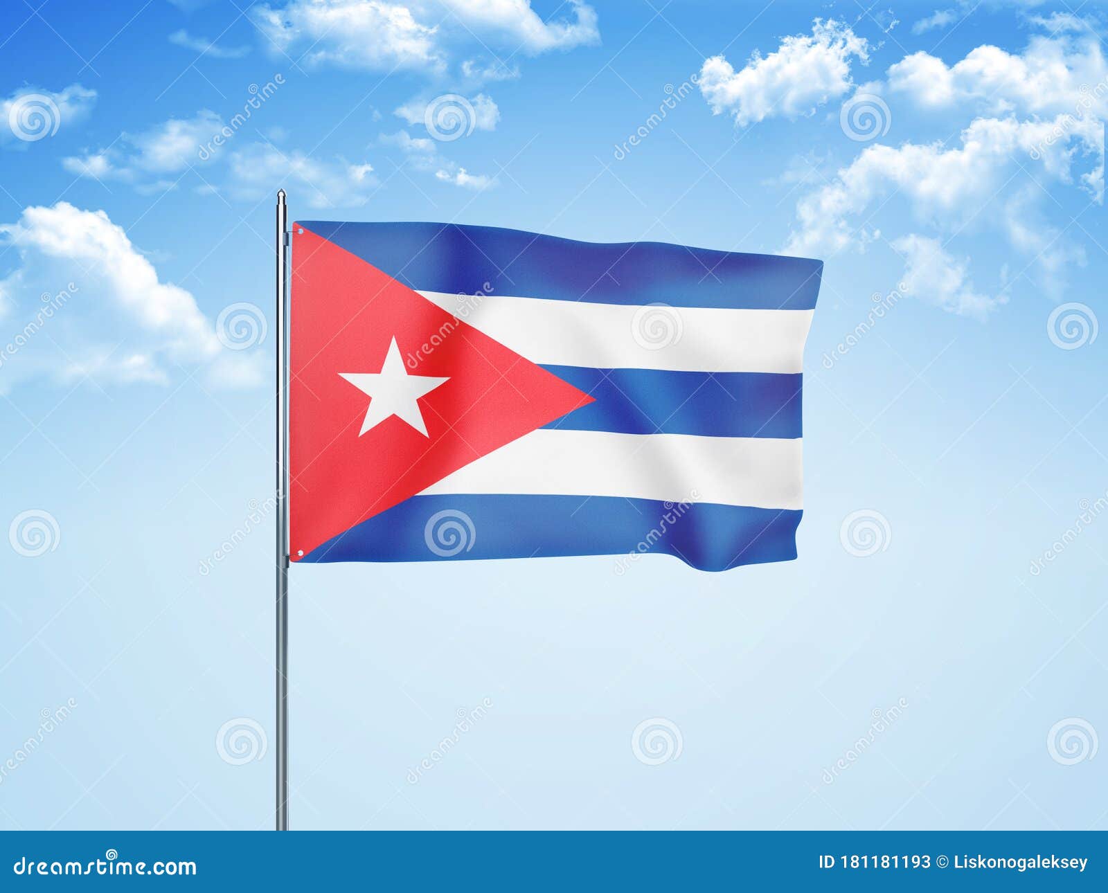 Cuba Flag Waving Sky Background 3D Illustration Stock Illustration ...