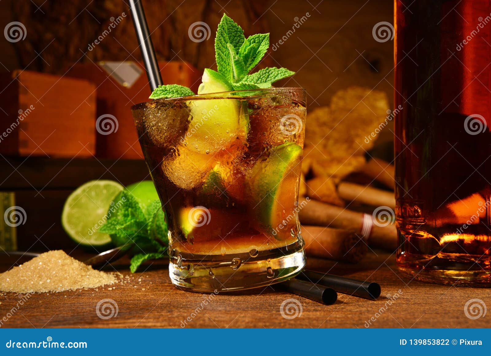 Cuba Libre Cocktail with Cigars Stock Photo - Image of fresh, beverage ...