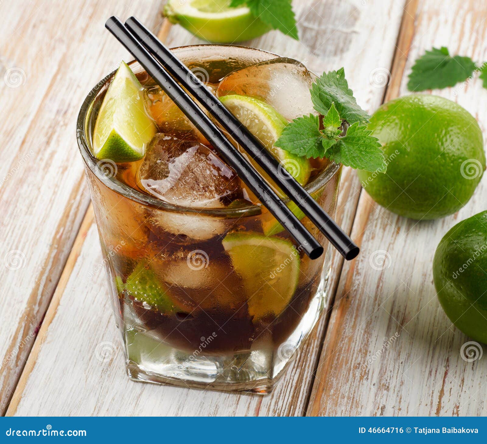 Cuba Libre Drink with Mint on Wooden Table Stock Photo - Image of ...