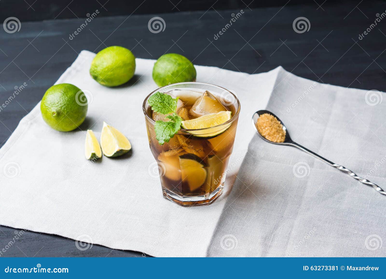 Cuba libre with lime stock image. Image of freshness - 63273381