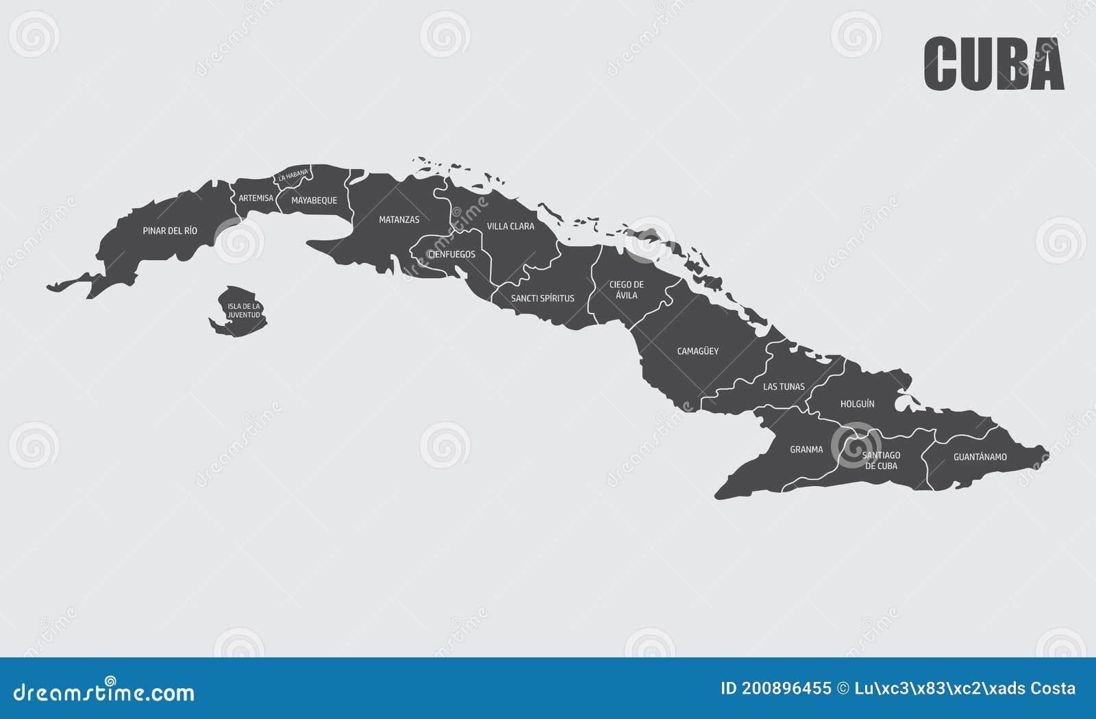 Cuba provinces map stock illustration. Illustration of atlas - 200896455
