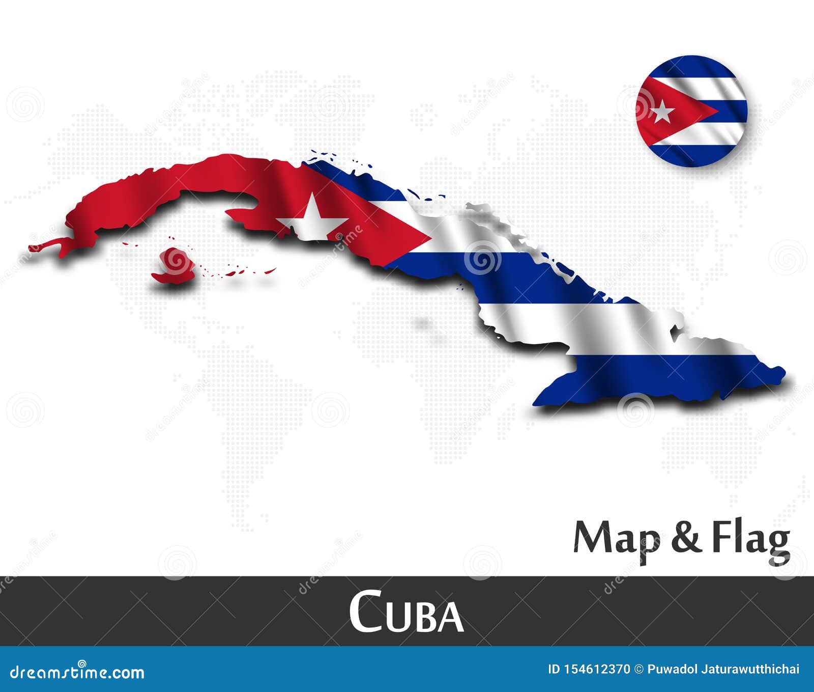 Cuba Map And Flag Waving Textile Design Dot World Map Background
