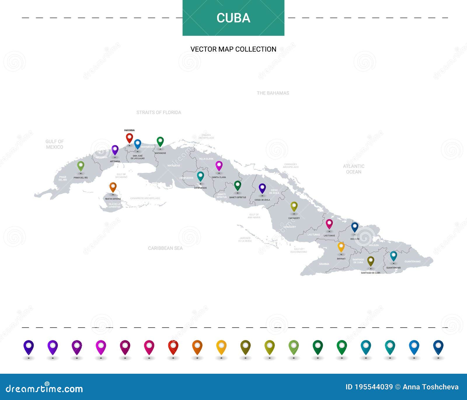 Cuba Map with Location Pointer Marks. Stock Vector - Illustration of ...