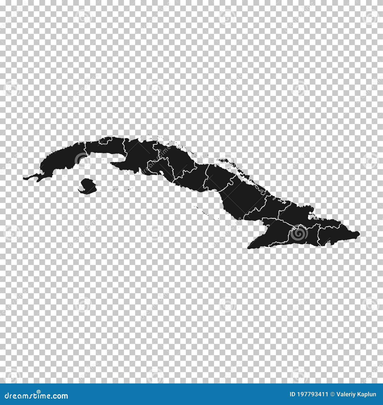 Cuba Map - Vector Solid Contour and State Regions on Transparent ...