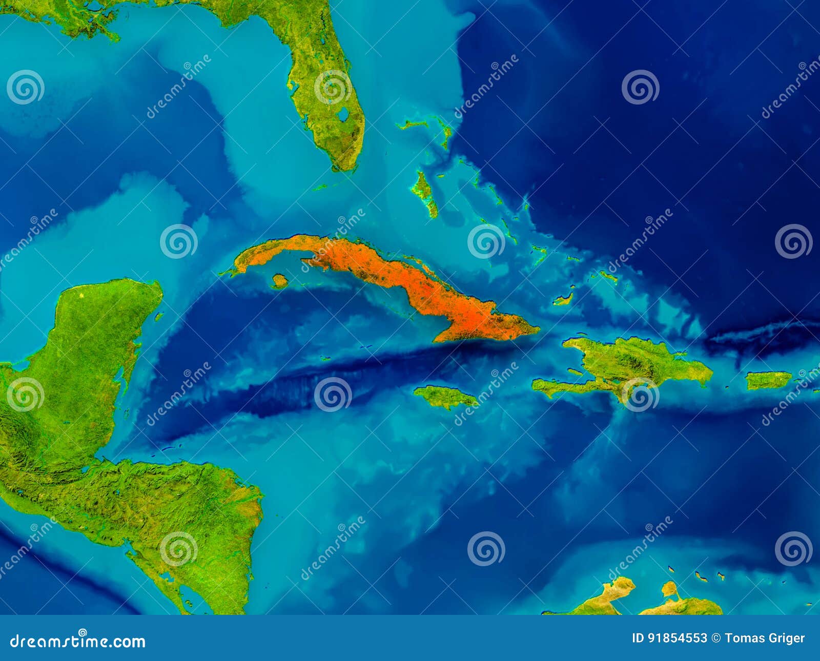 Cuba on physical map stock illustration. Illustration of detailed ...