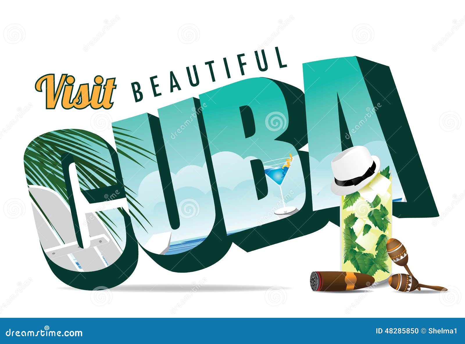 Cuba Retro Postcard Typography Stock Vector - Illustration of ...