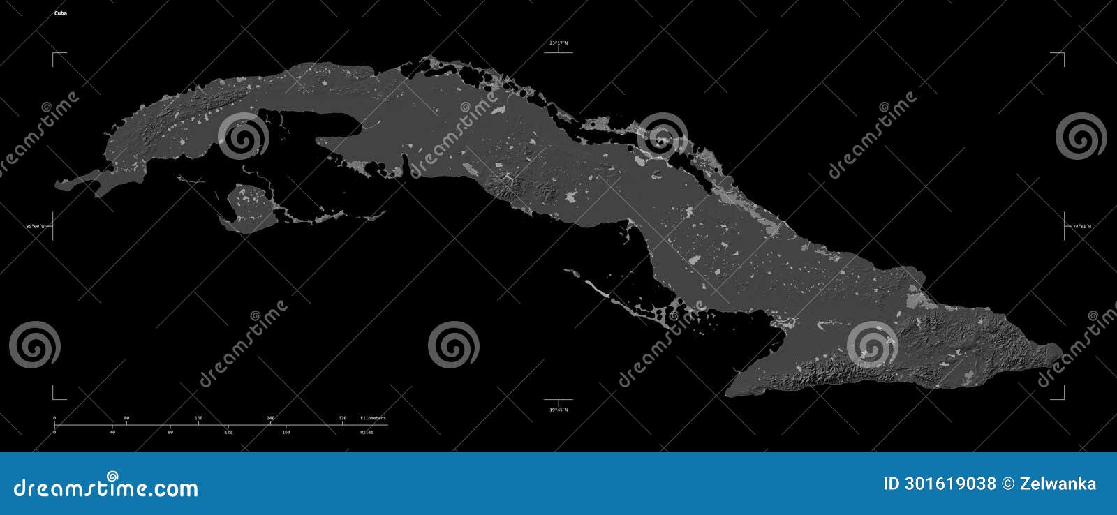 Cuba Shape on Black. Bilevel Stock Illustration - Illustration of ...