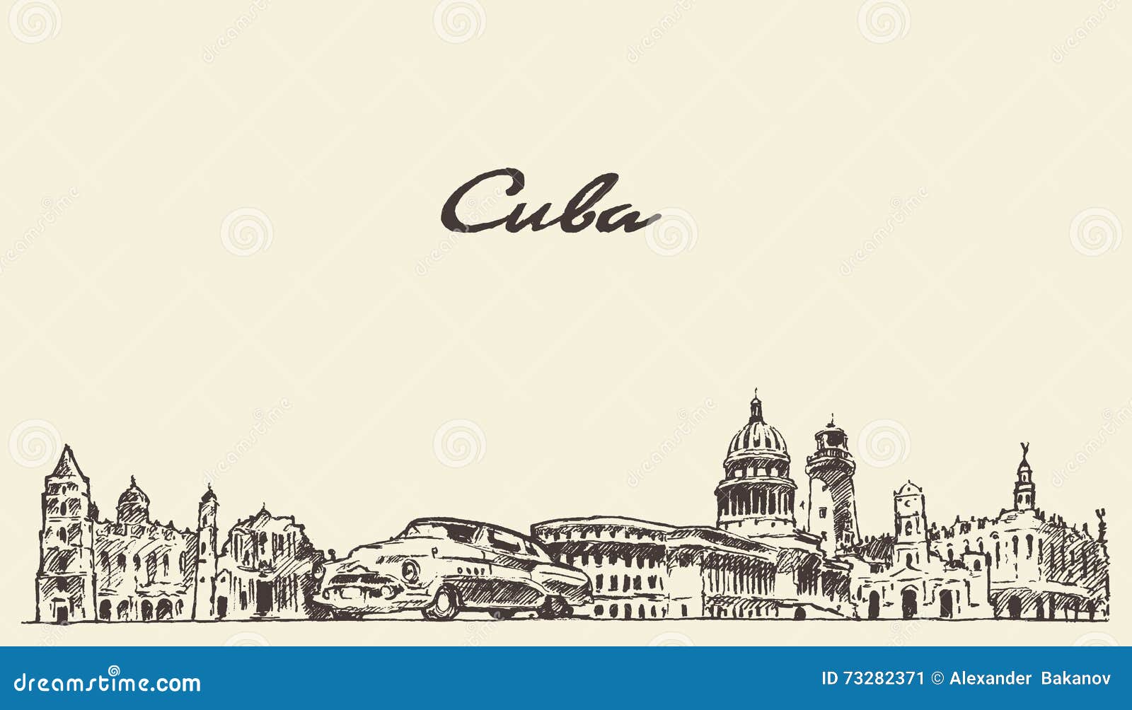 Cuba Skyline Vector Illustration Hand Drawn Sketch Stock Vector ...
