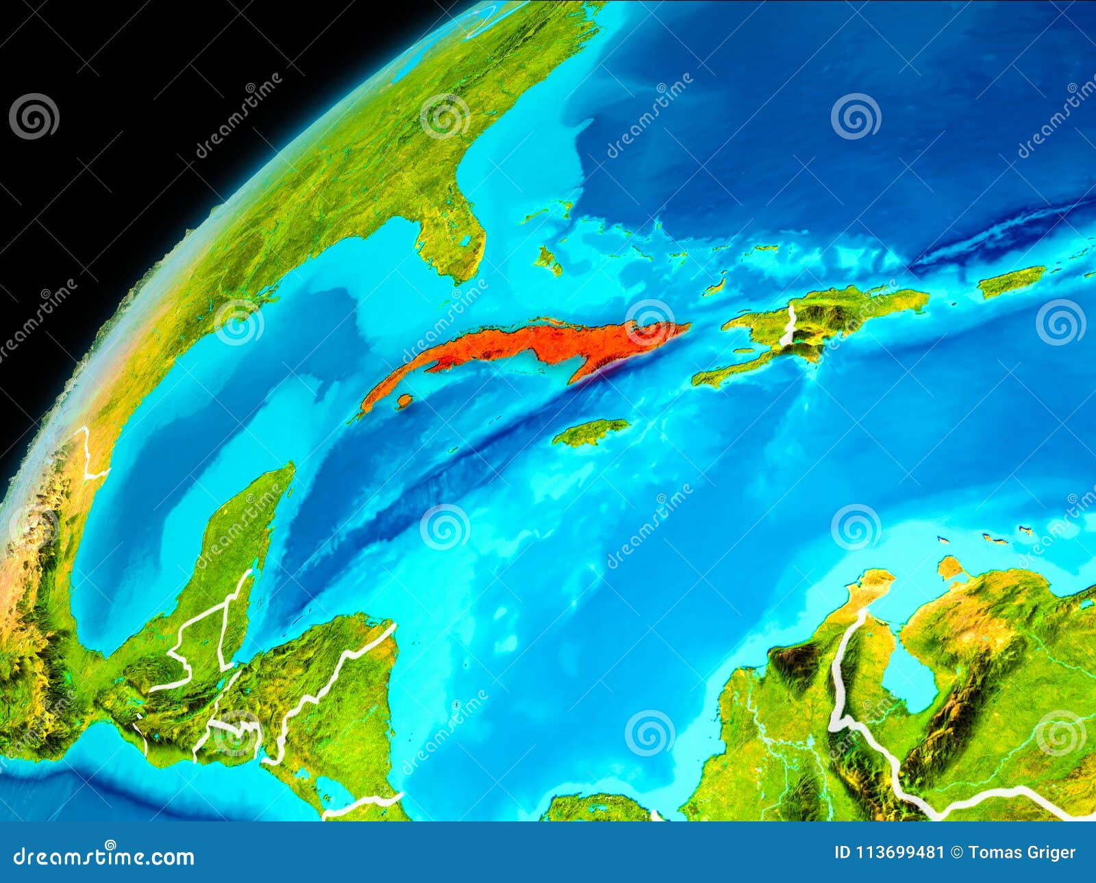 Cuba from space stock illustration. Illustration of render - 113699481
