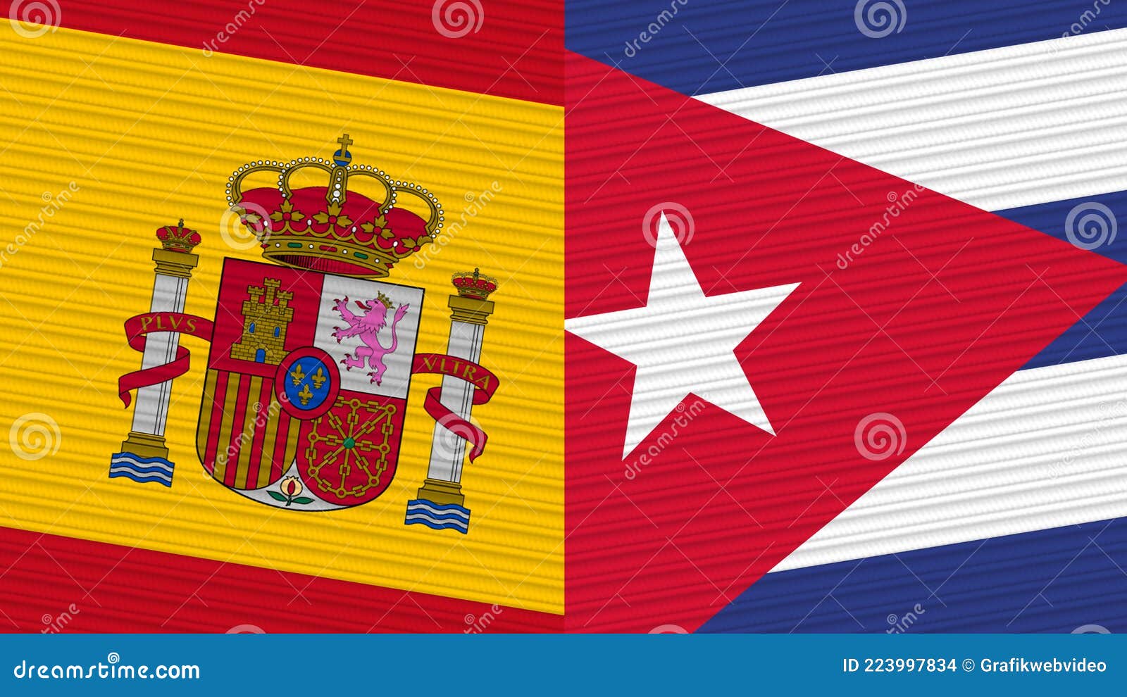 Cuba and Spain Flags Together Fabric Texture Illustration Stock ...