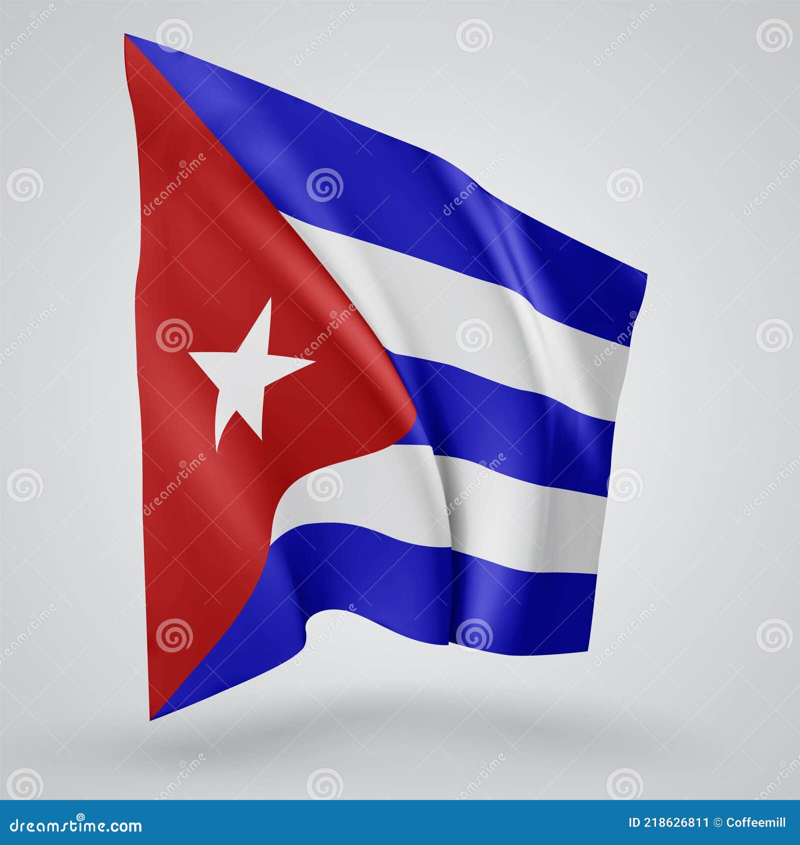Cuba, Vector Flag with Waves and Bends Waving in the Wind on a White ...