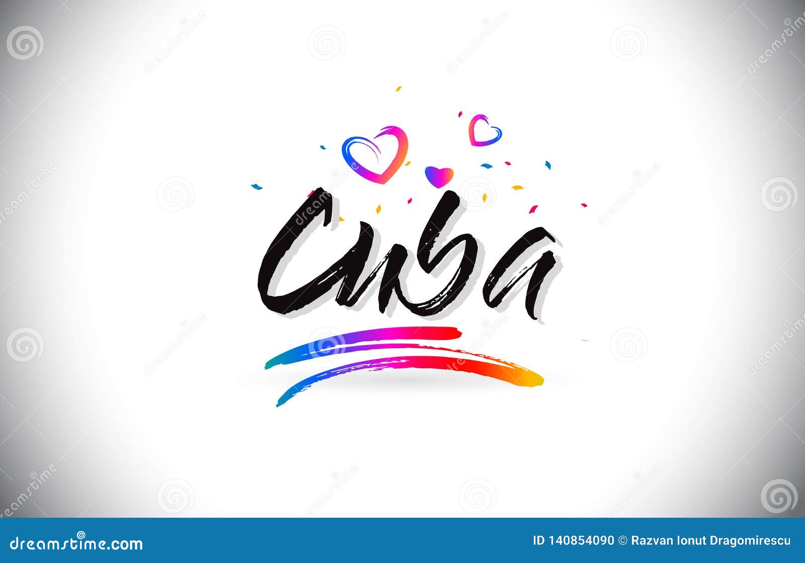 Cuba Welcome To Word Text With Love Hearts And Creative Handwritten