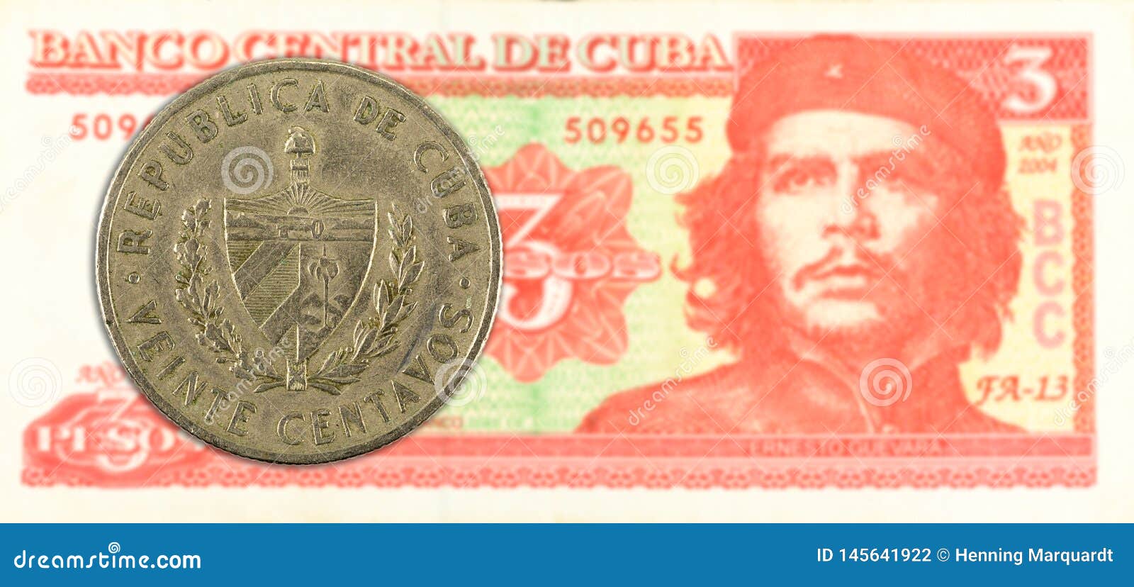20 Cuban Centavo Coin Against 3 Cuban Peso Banknote Stock Photo - Image ...