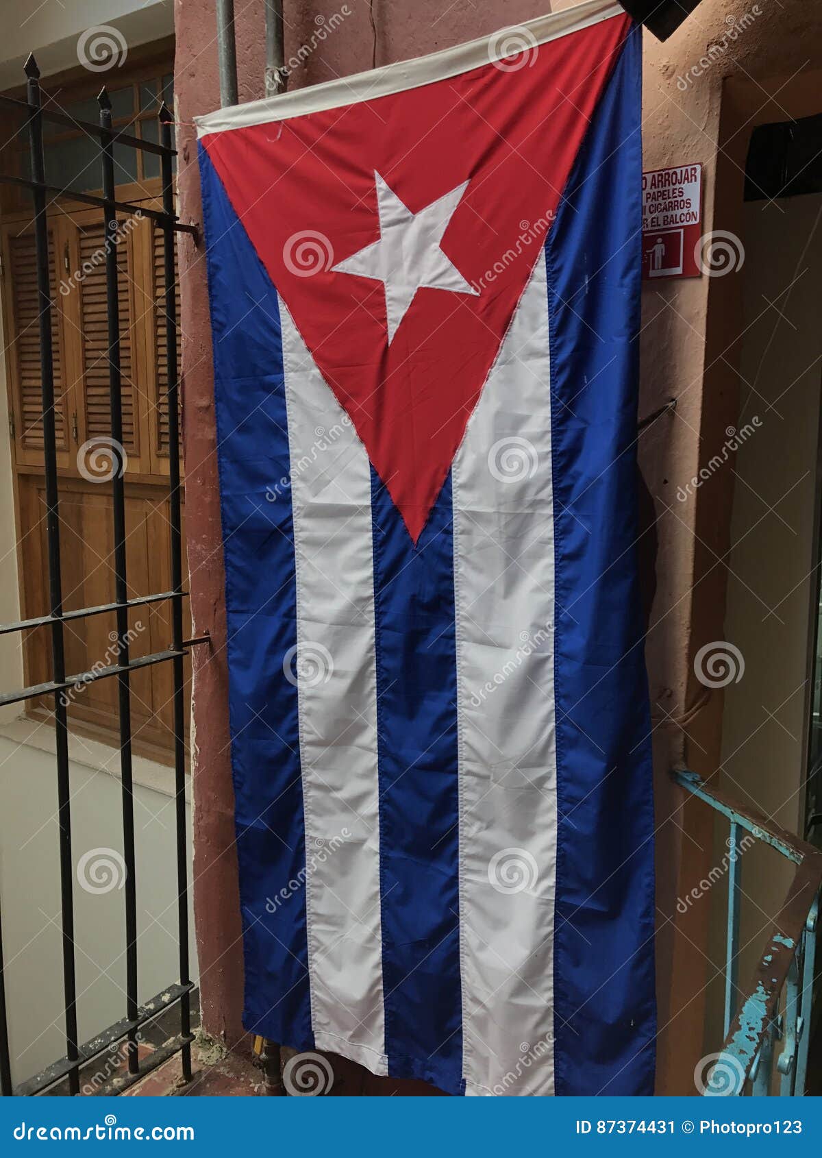 Cuban Flag Hanging stock image. Image of outside, blue - 87374431
