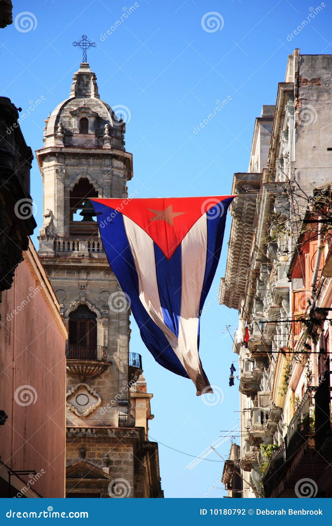 Cuban flag in Havana stock photo. Image of flag, architecture - 10180792