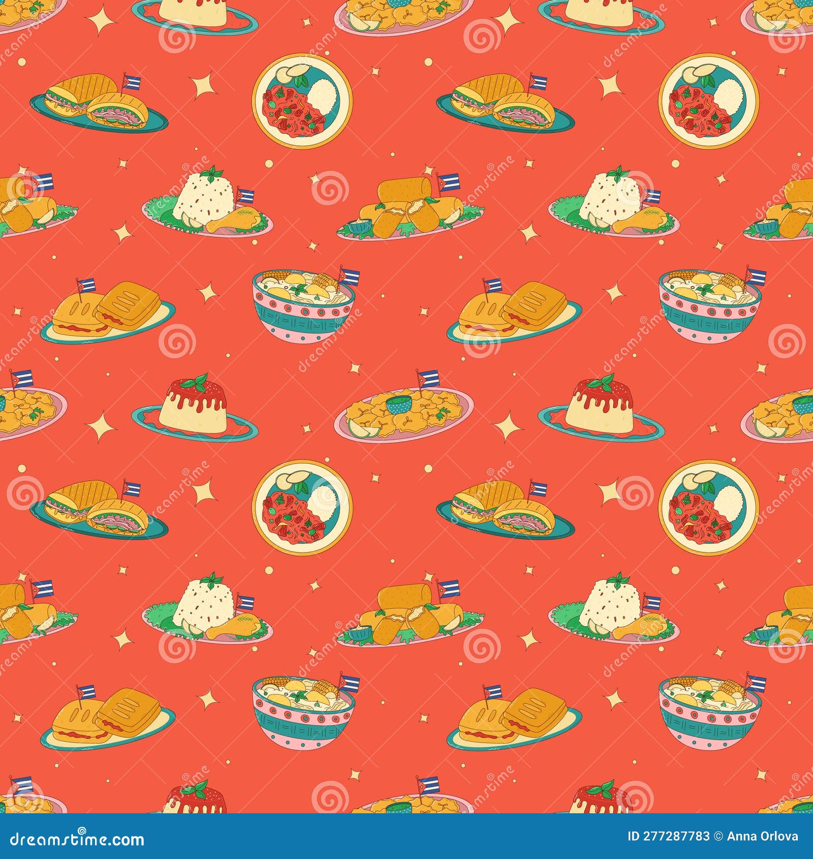Cuban Food Seamless Pattern. Traditional Cuban Dish. Vector ...