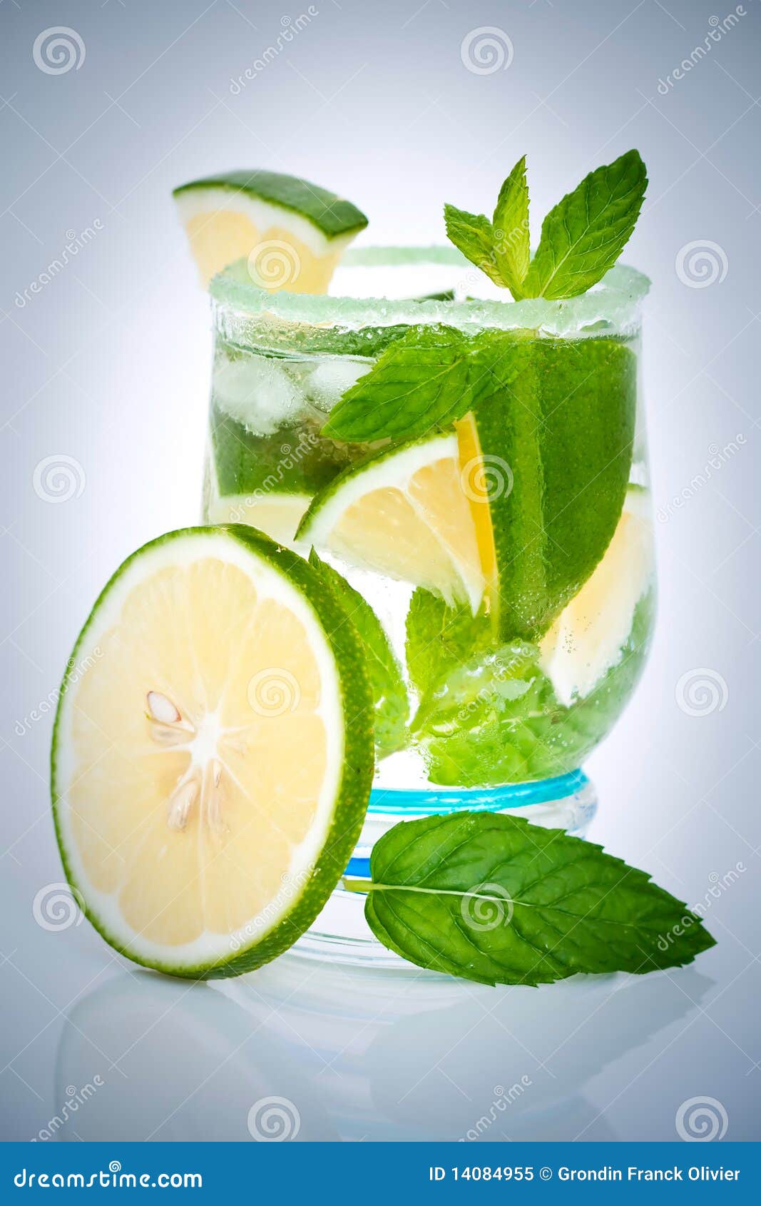 Cuban Mojito With Lemon And Mint Leaves In A Dark Background. Stock ...