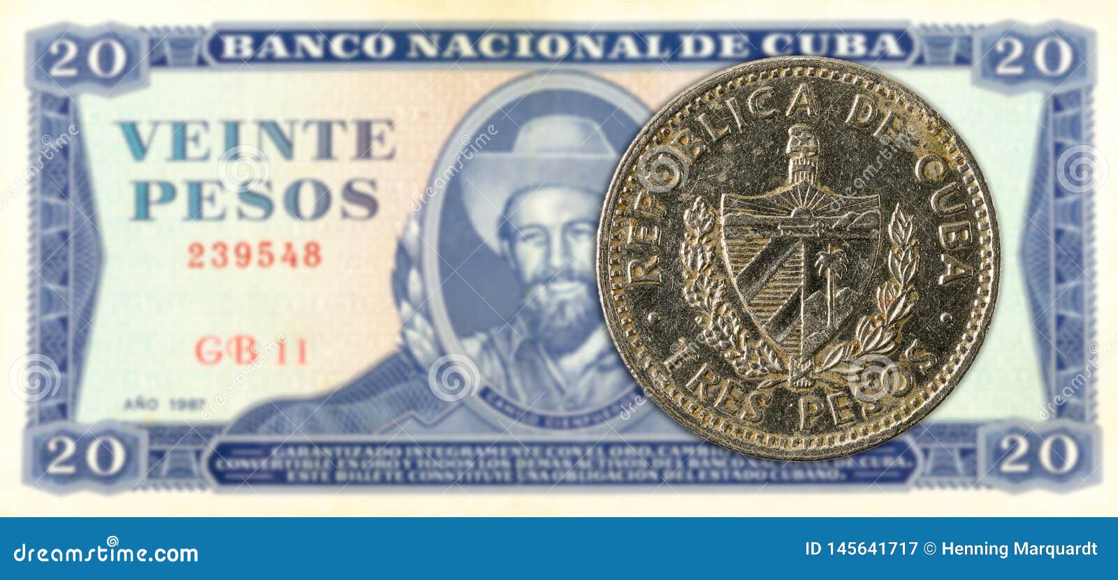 3 Cuban Peso Coin Against 20 Cuban Peso Banknote Stock Image - Image of ...