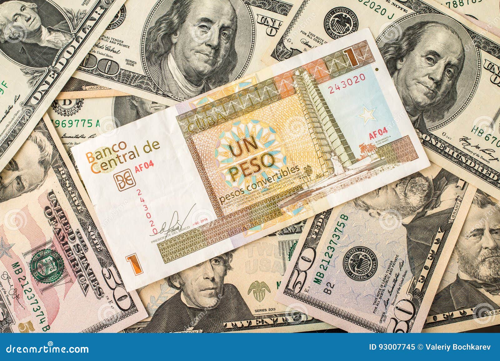 Cuban Pesos Bill Over Several Dollar Bills Stock Image - Image of ...